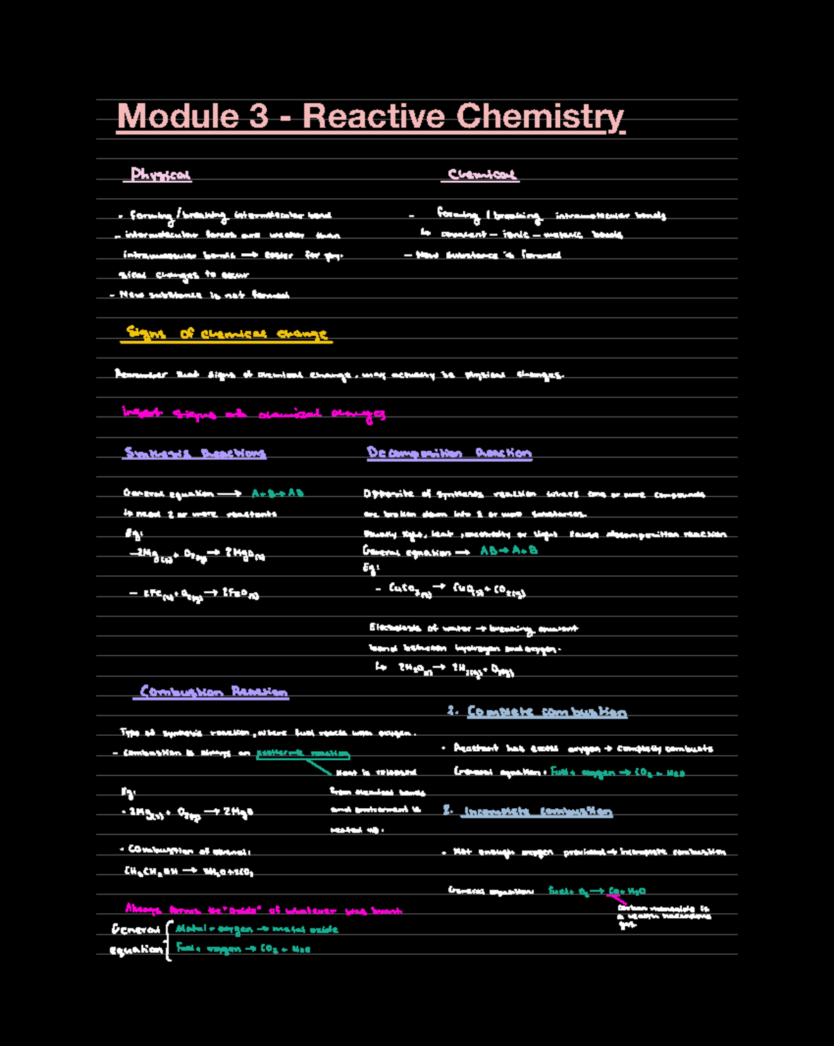 Module 3 Chemistry short notes - Module 3 - Reactive Chemistry Physical ...