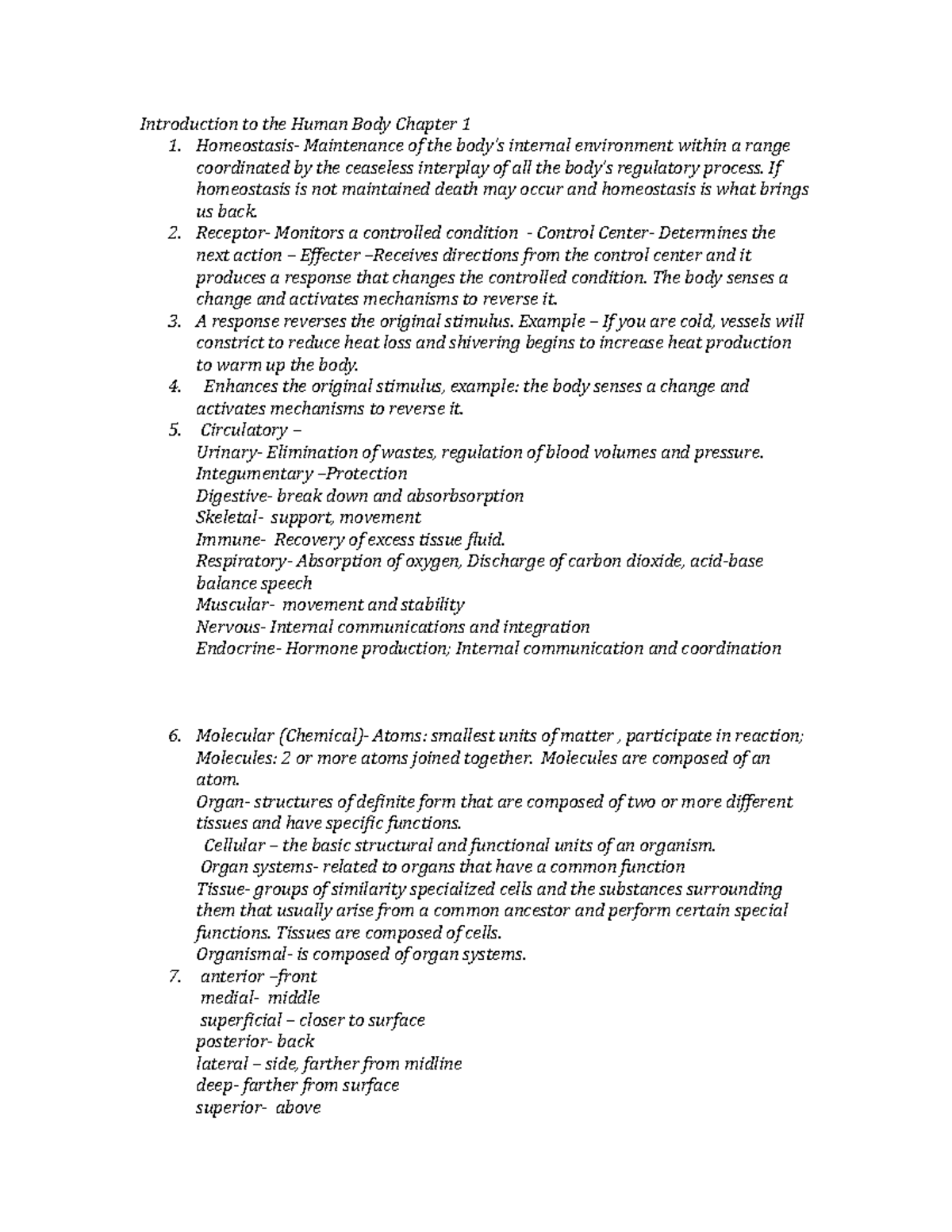 Introduction to the Human Body Chapter 1 - Maintenance of the internal ...