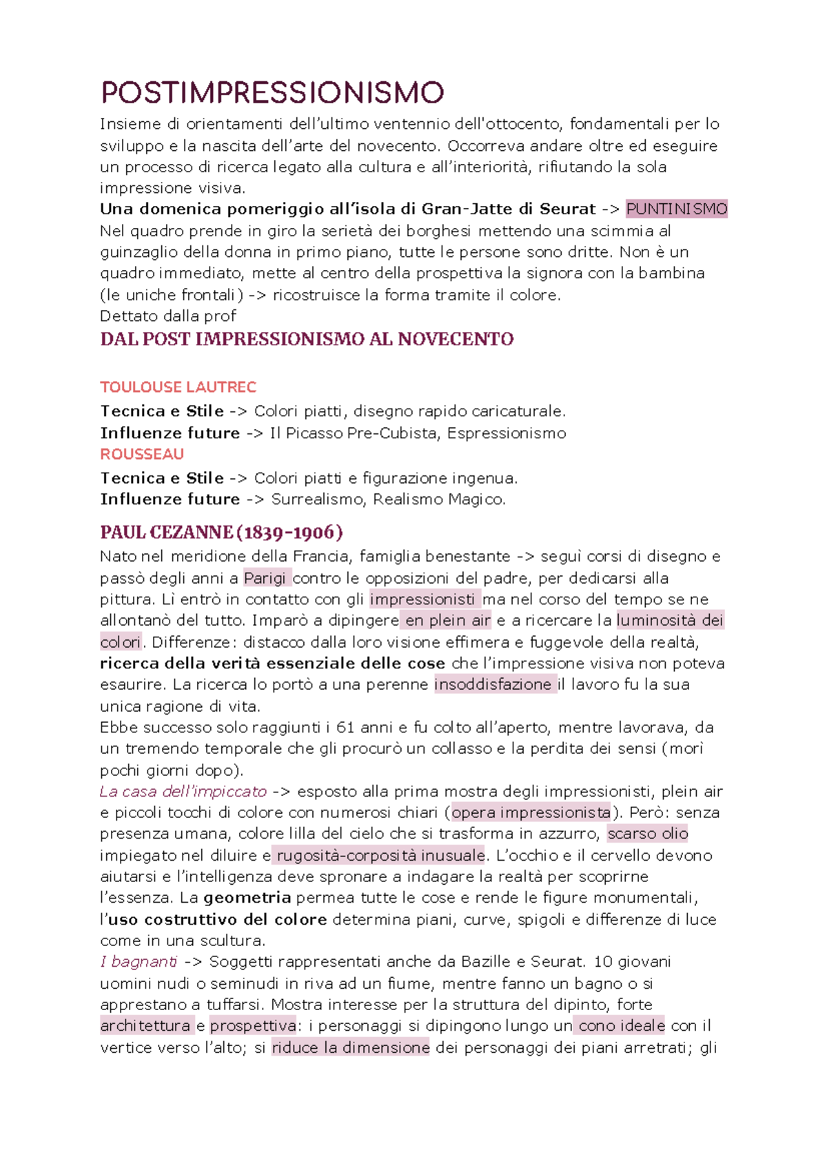 Postimpressionismo - Riassunto sul post-impressionismo - POSTIMPRESSIONISMO Insieme di ...