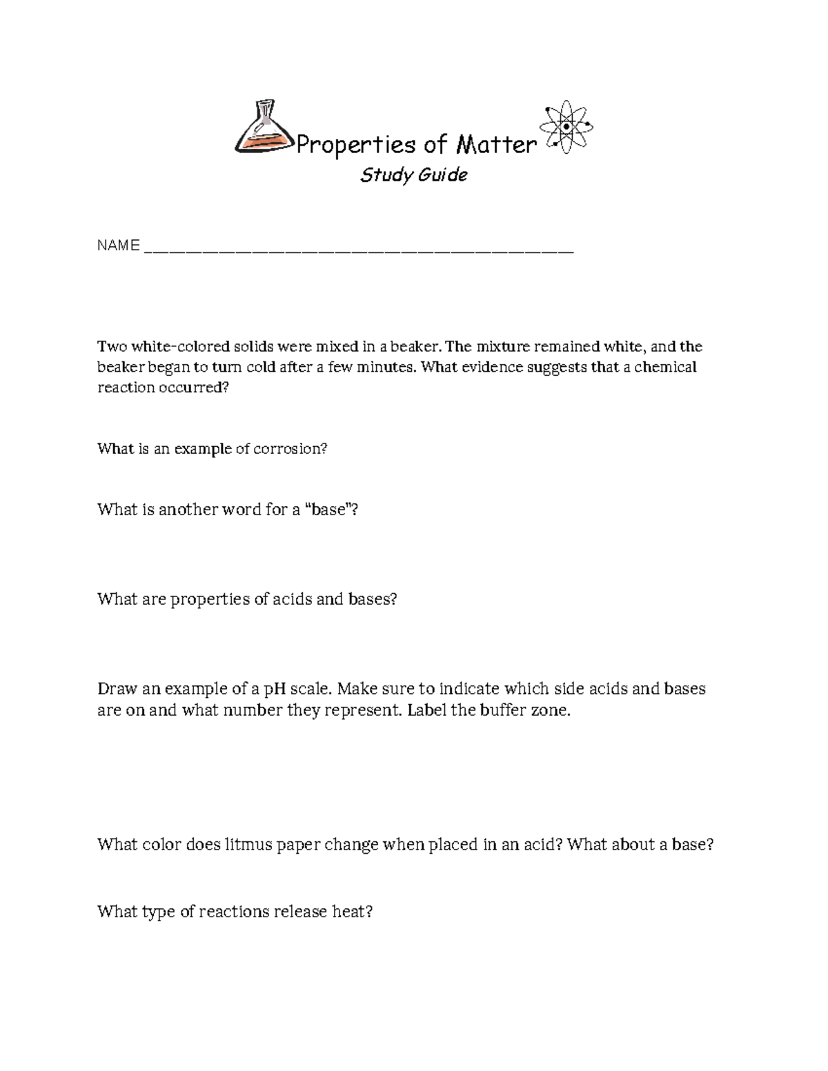 Propertiesof Matter Study Guide-1 - Properties of Matter Study Guide ...