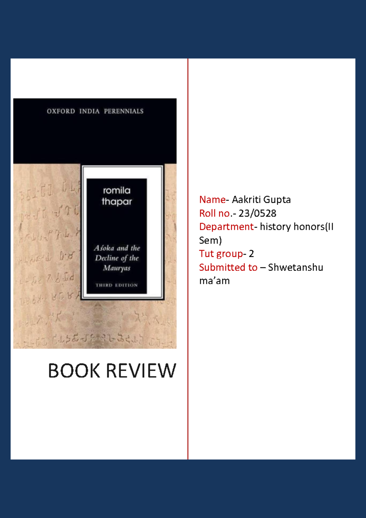 Ancient book review - Summary HISTORY - BOOK REVIEW Name- Aakriti Gupta ...