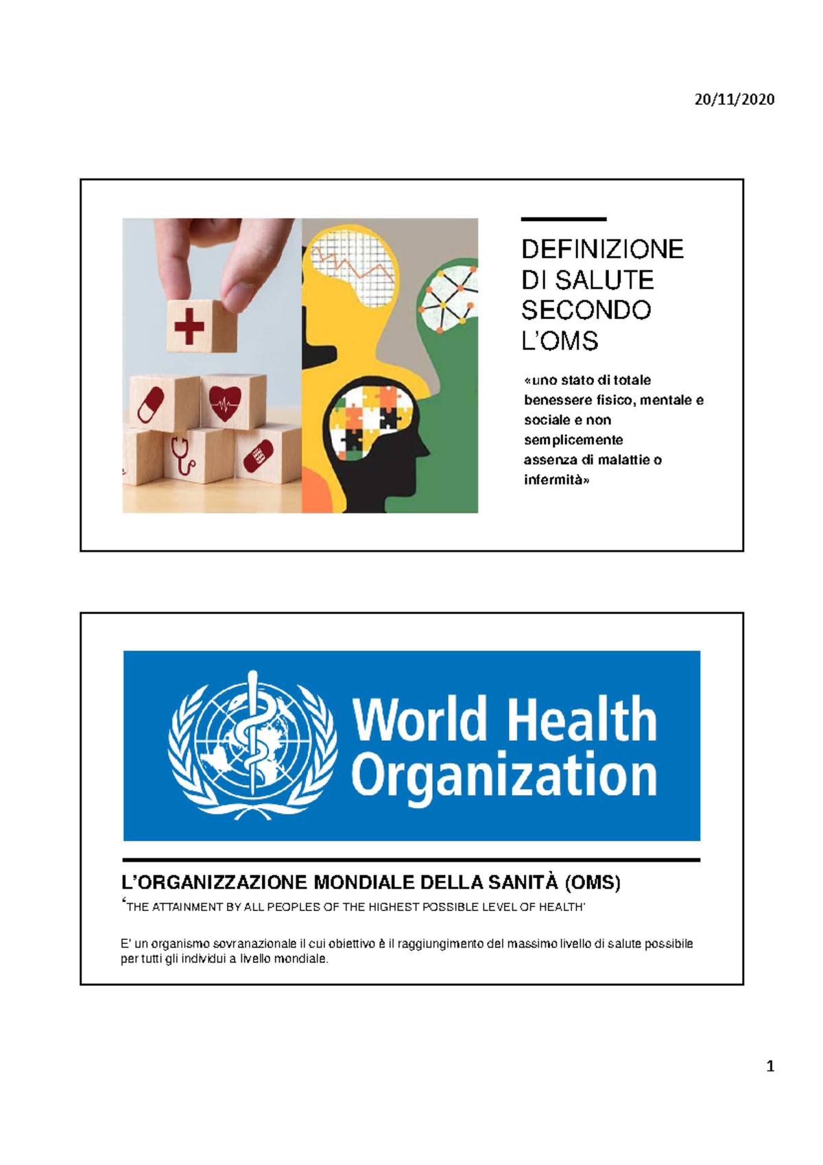 Lezione OMS e determinanti salute - DEFINIZIONE DI SALUTE SECONDO L’OMS ...