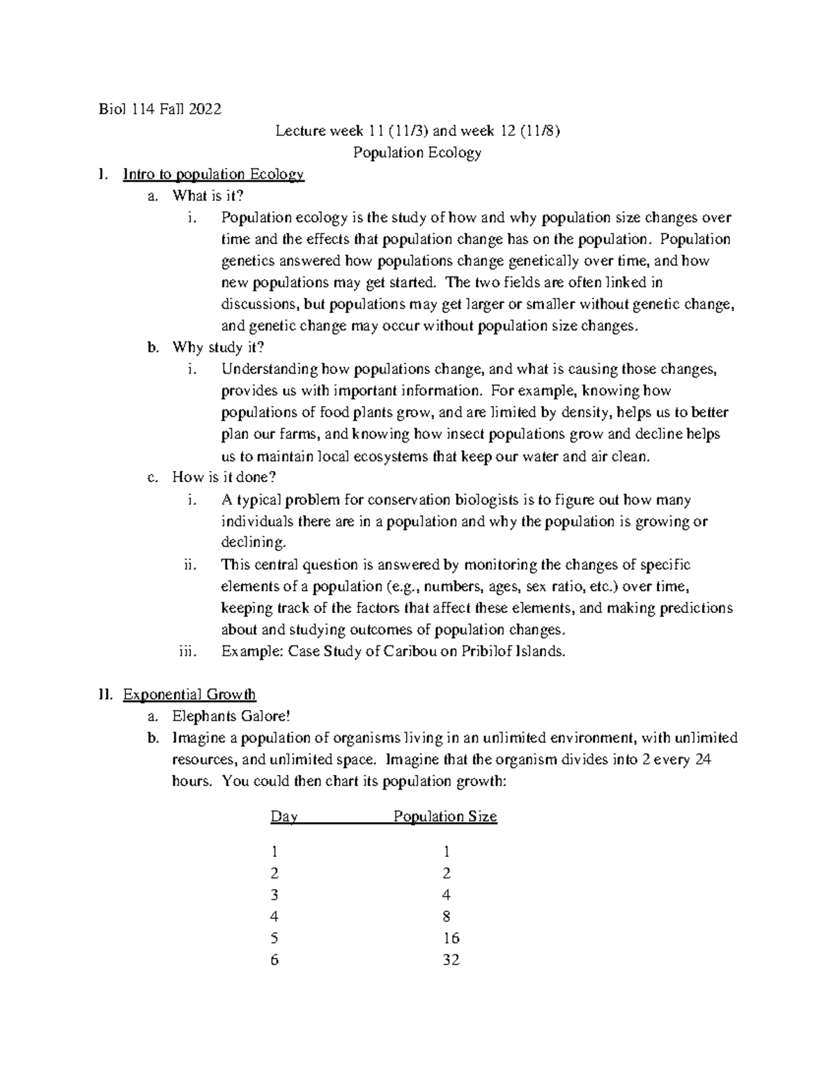 Population Ecology: Introduction and Exponential Growth - Studocu
