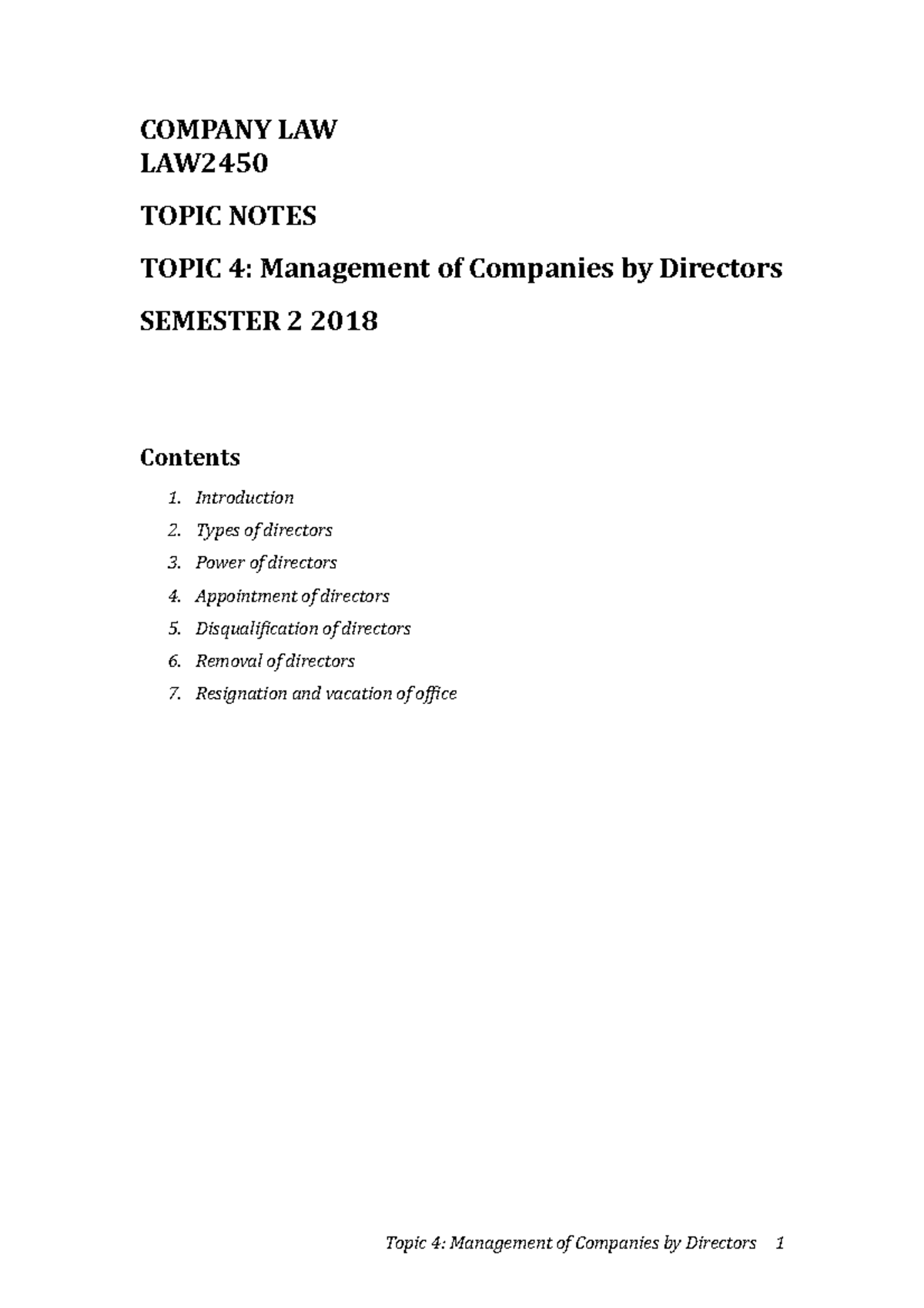 Company LAW Topic Notes Topic 4 1 notes - COMPANY LAW LAW2450 TOPIC ...