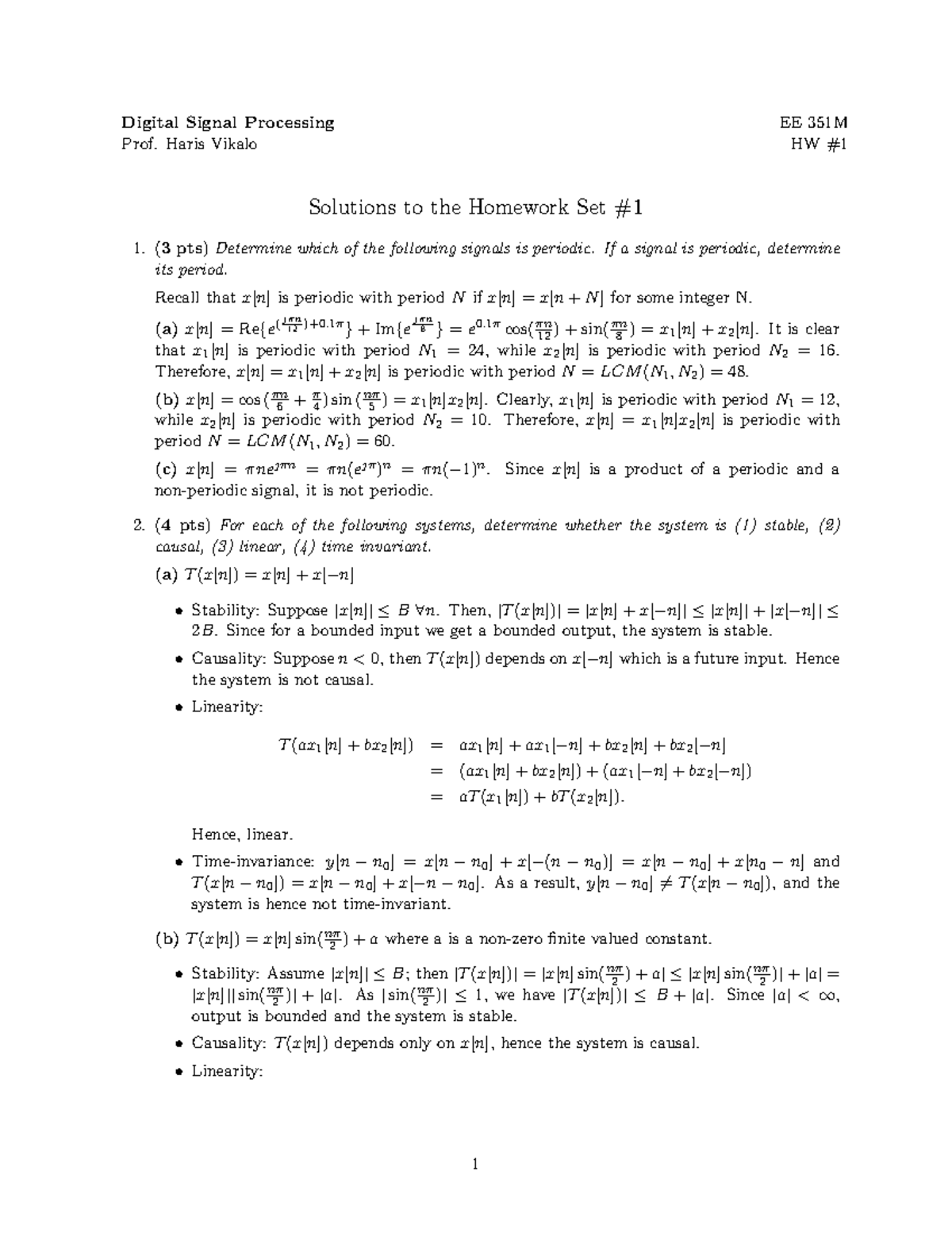 Fall 2021 HW_1 Solutions - Digital Signal Processing EE 351M Prof. Haris Vikalo HW # Solutions ...