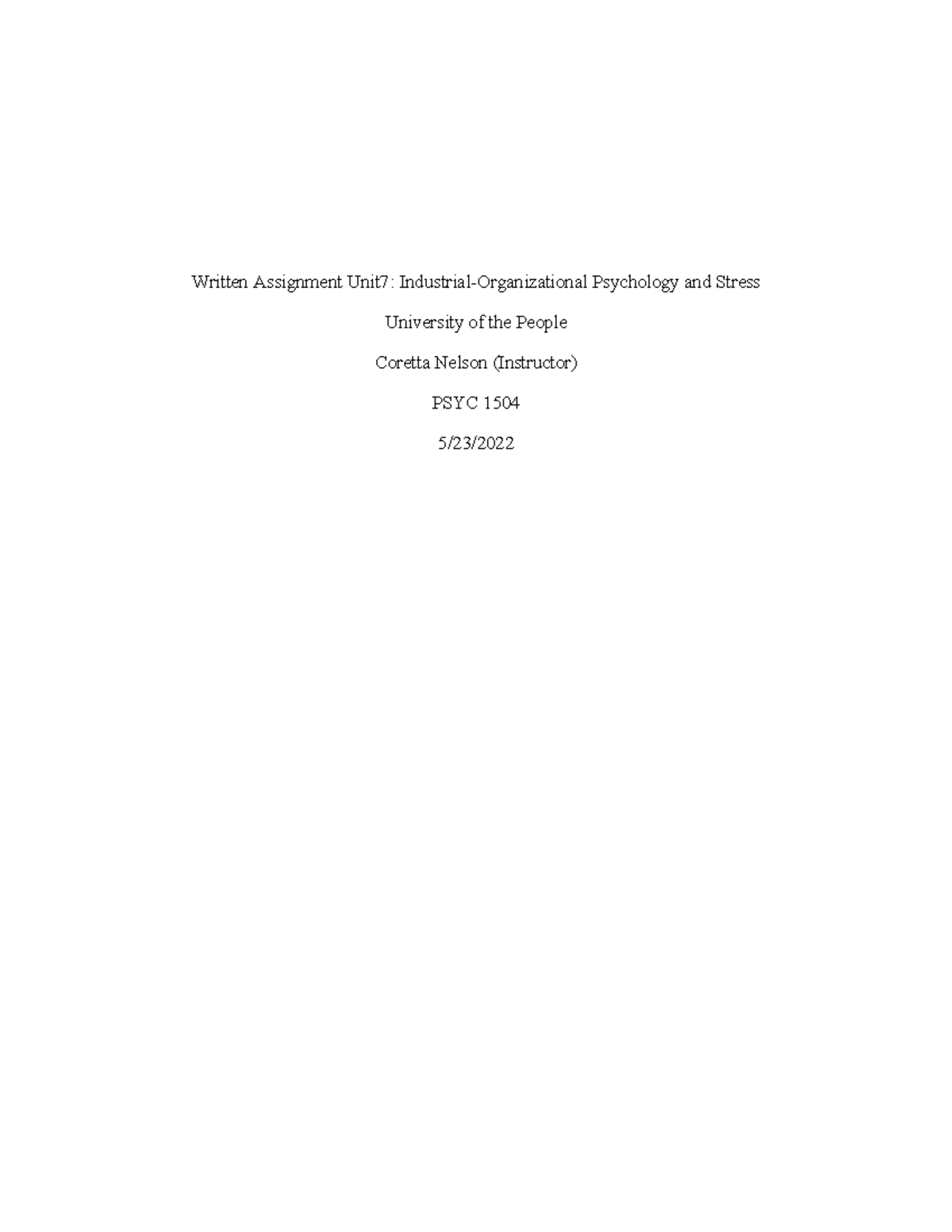 Written Assignment Unit7 PSYC 1504 - Written Assignment Unit7 ...