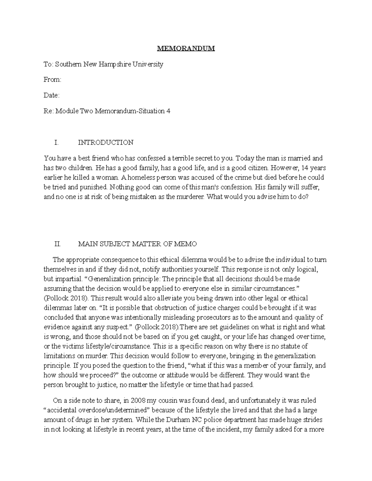 Cj510 mod2 memorandum - MEMORANDUM To: Southern New Hampshire ...