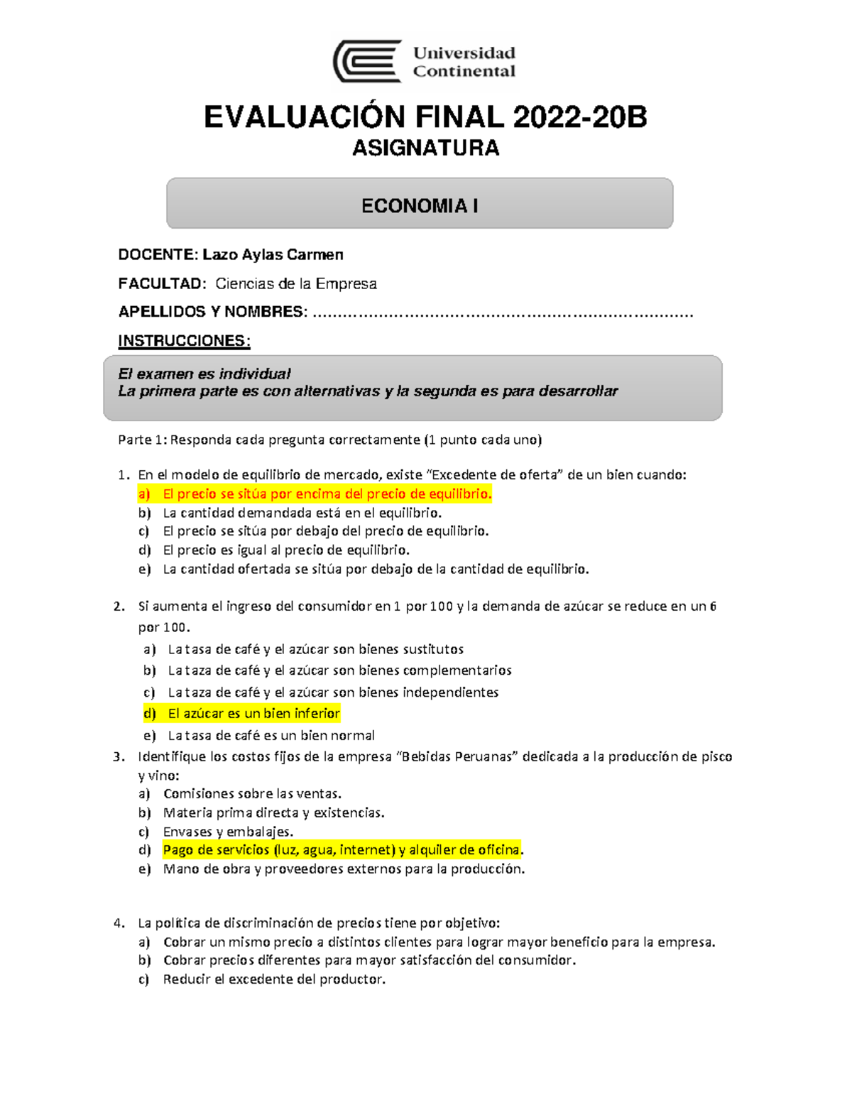 Evaluación Final 2022-20 - EVALUACIÓN FINAL 2022 - 20 B ASIGNATURA DOCENTE: Lazo Aylas Carmen ...