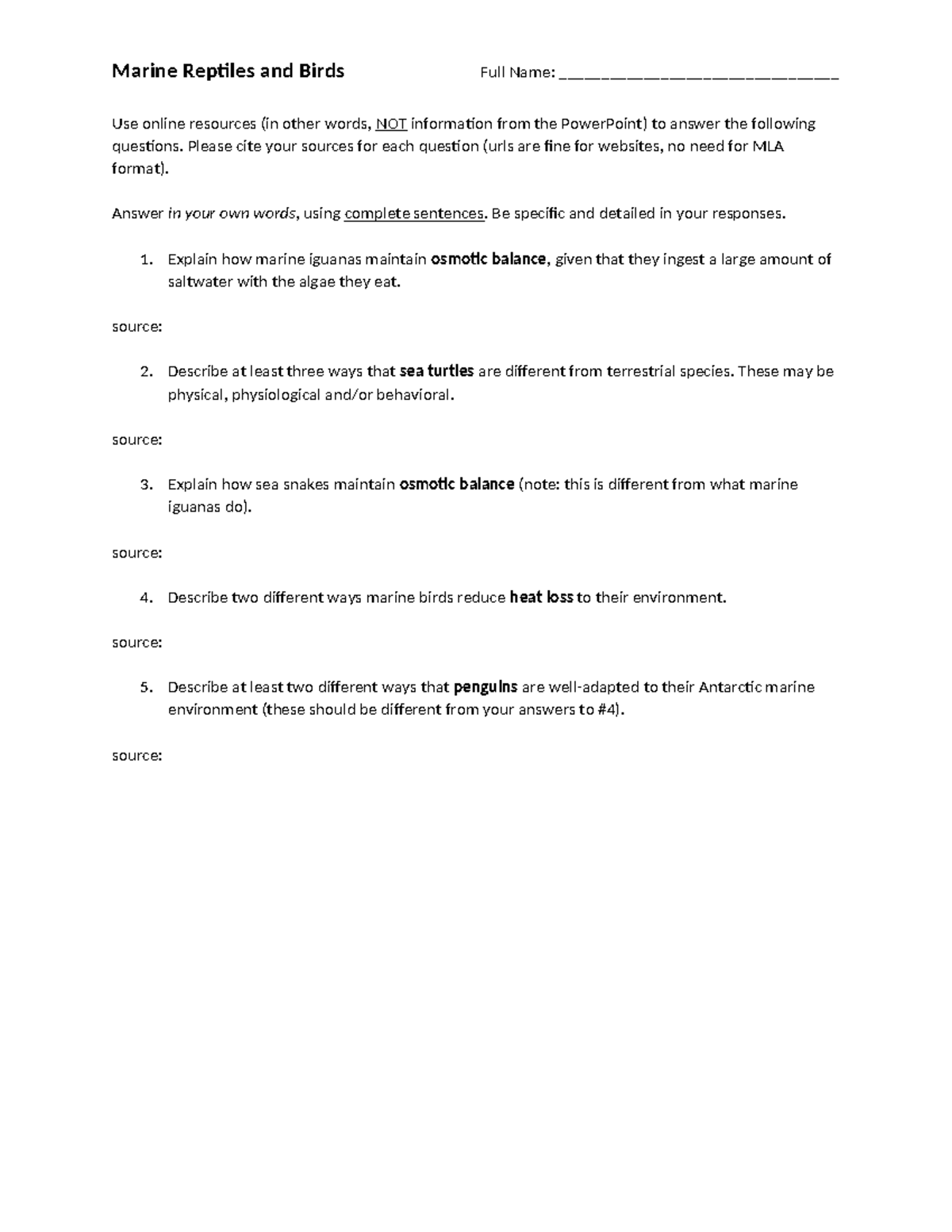 Marine Reptiles and Birds Questions - Marine Reptiles and Birds Full ...