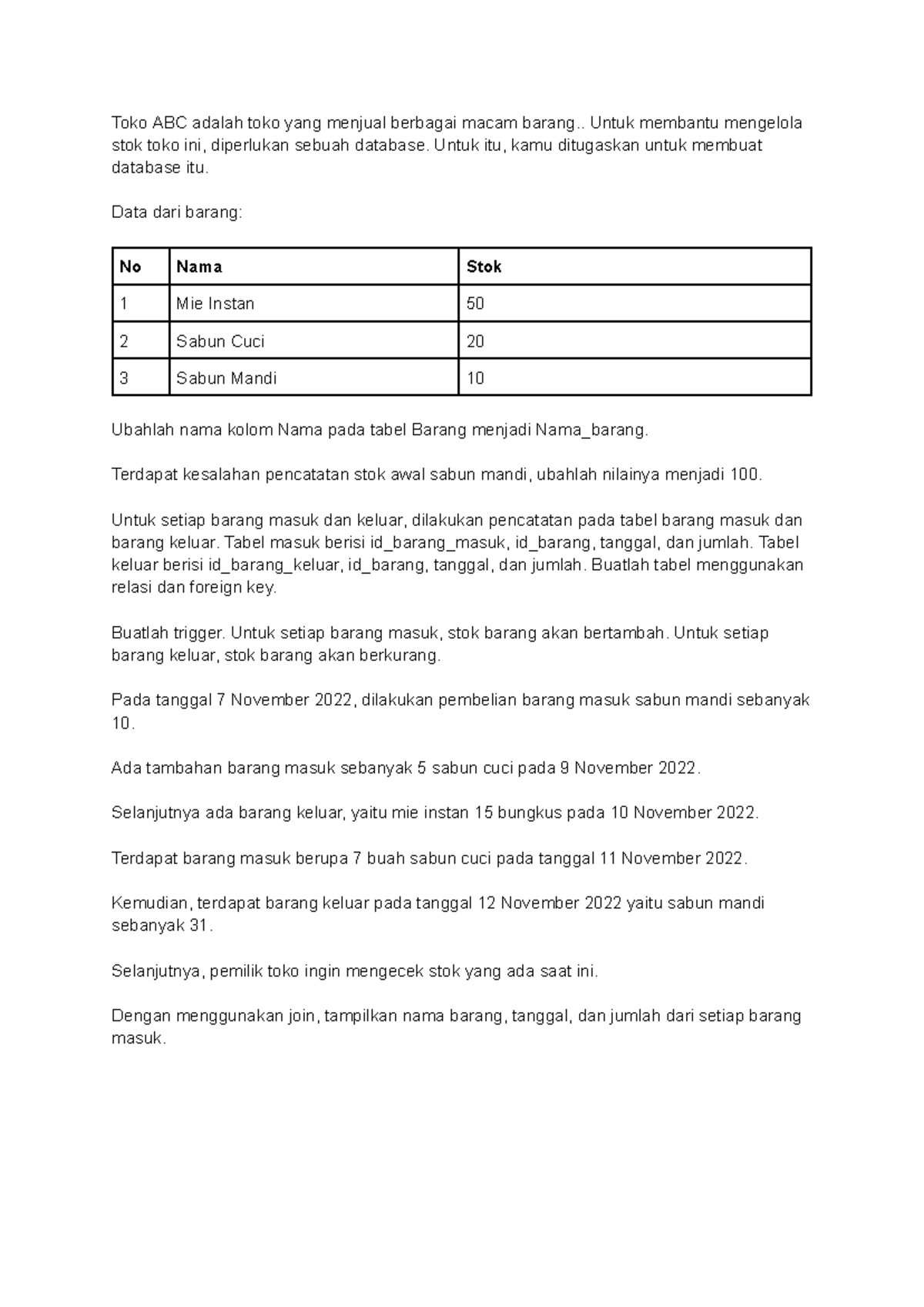 Soal Responsi 2 Basis Data Paket 2 - Toko ABC adalah toko yang menjual berbagai macam barang ...