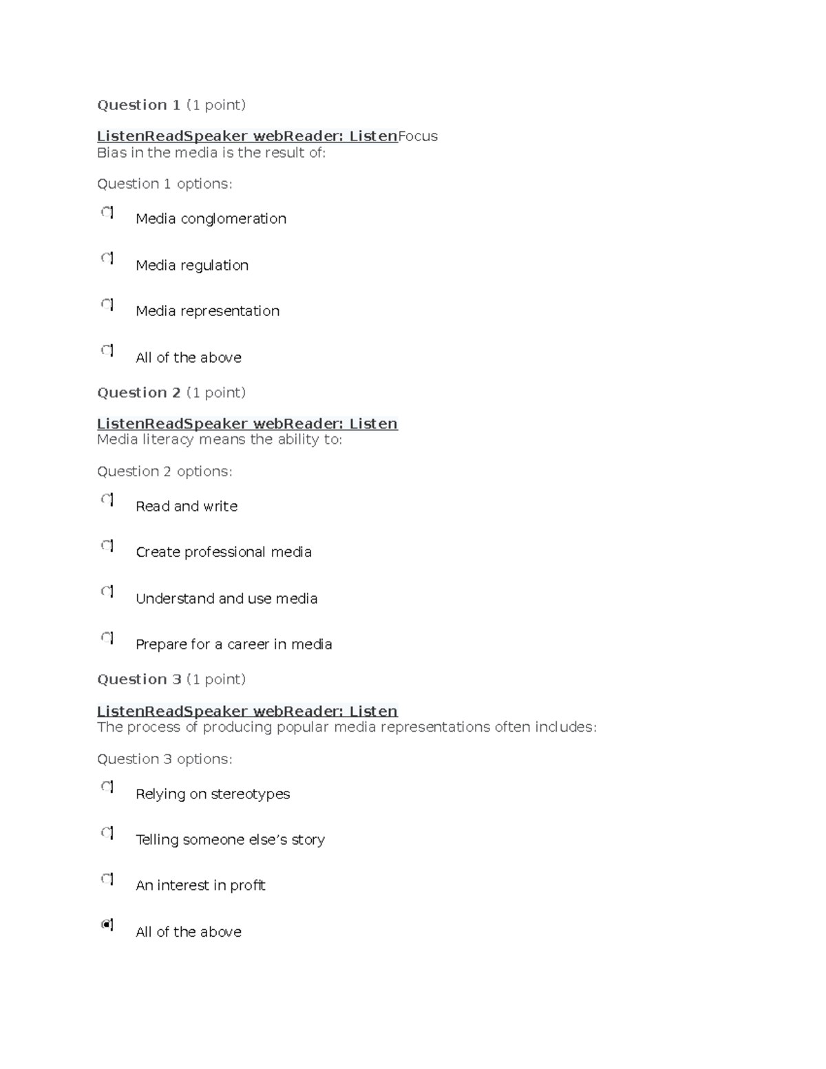 GNED 500: Media Literacy Practice Questions - Question 1 (1 point ...