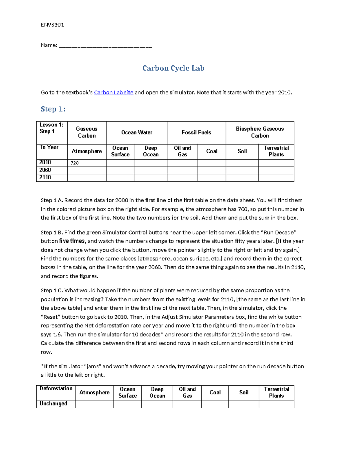 Carbon Cycle Lab Instructions - Name ...