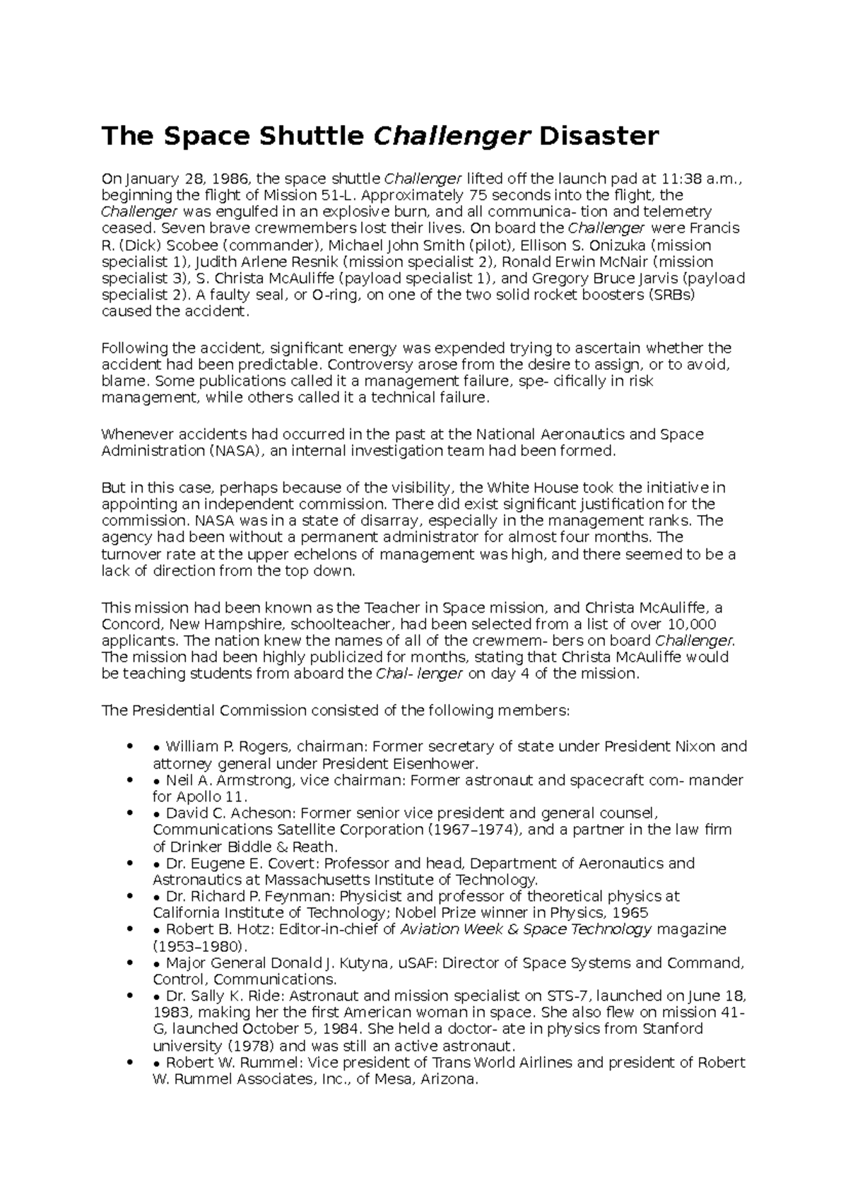 Challenger Case Study - Notatki z wykładu 12 - The Space Shuttle ...