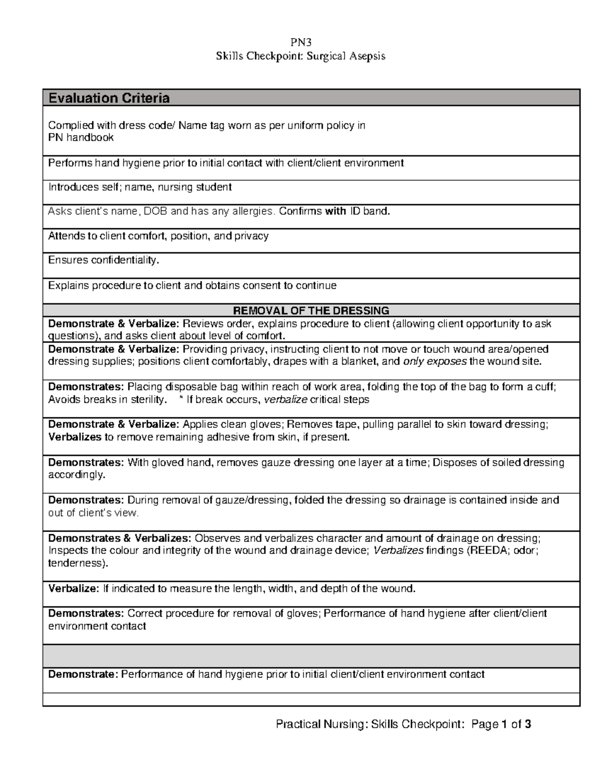 PN Lab 3 Skills Checkpoint Surgical Asepsis Fall22 Student - PN Skills ...