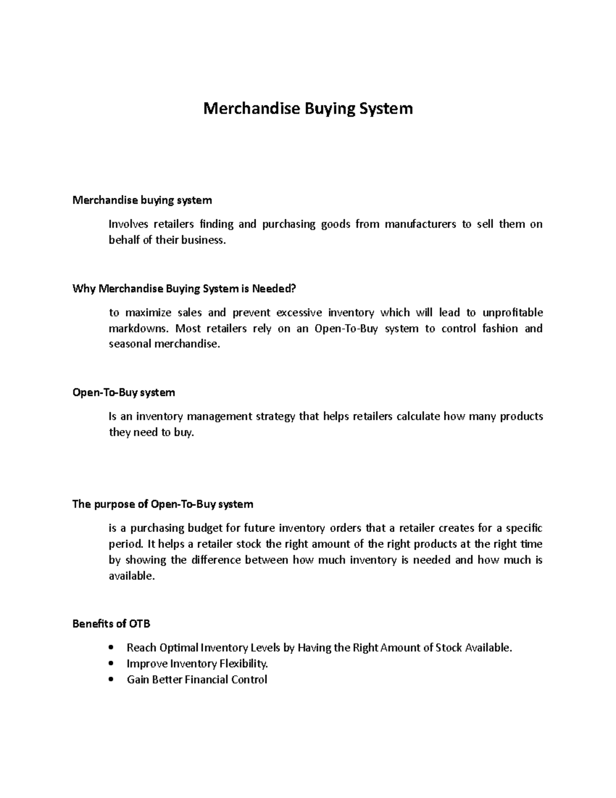Merchandise Buying System - Merchandise Buying System Merchandise ...