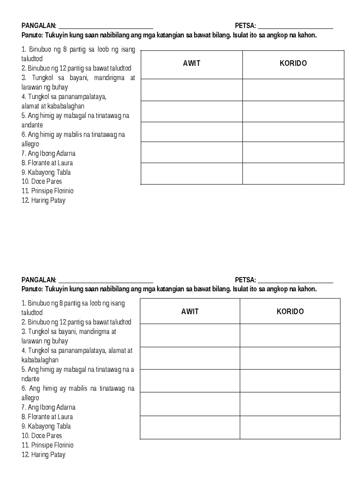 Ibong Adarna QUIZ - Grade 7 Filipino - PANGALAN ...