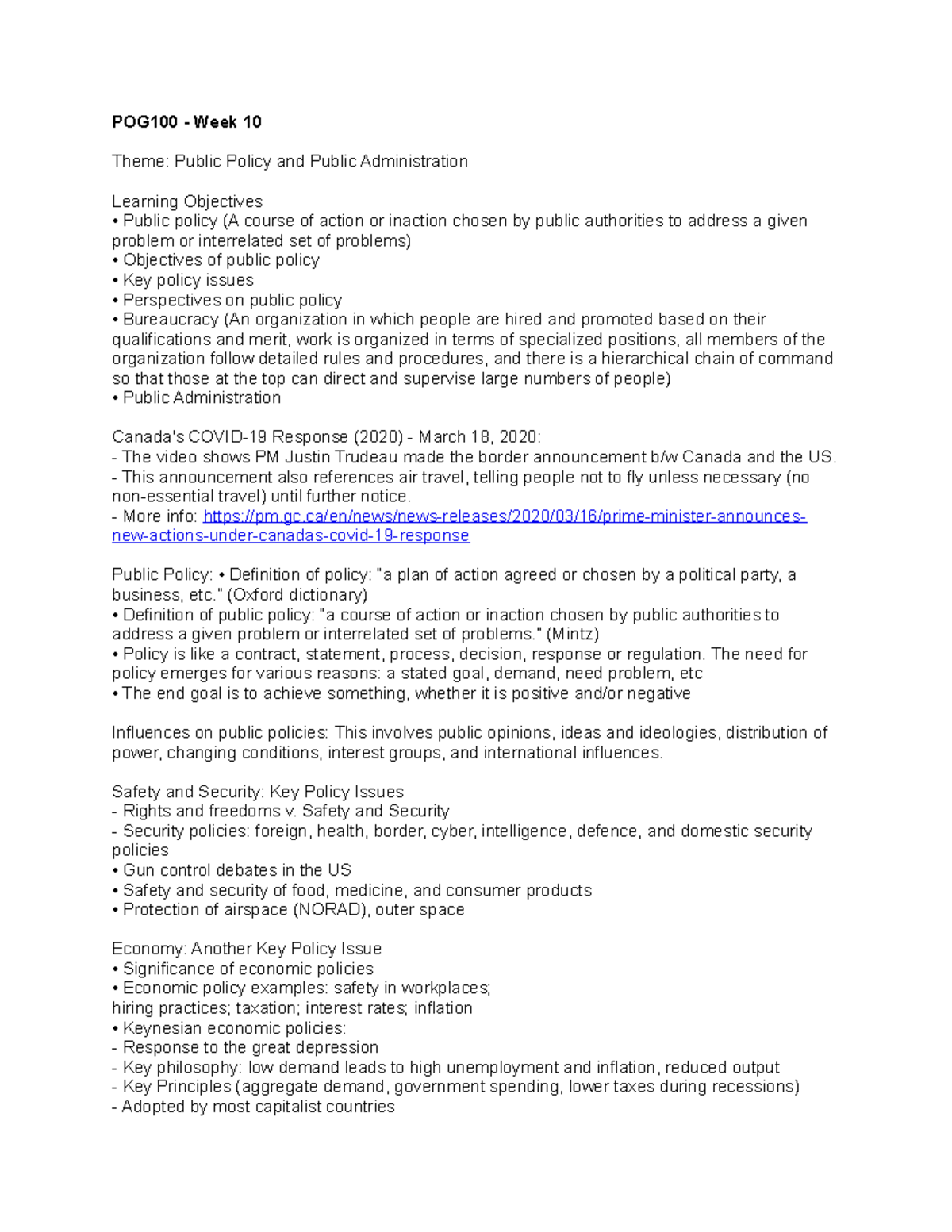 POG100 - Week 10 - Notes on week 10 lecture - POG100 - Week 10 Theme ...