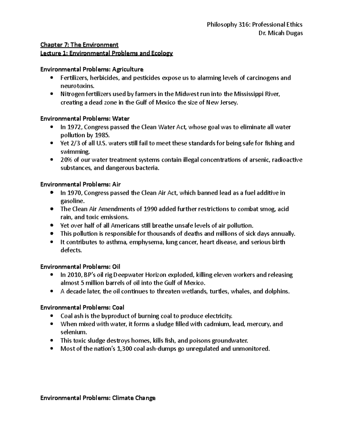 Chapter 7 - Lecture 1 - Dr. Micah Dugas Chapter 7: The Environment Lecture 1: Environmental ...
