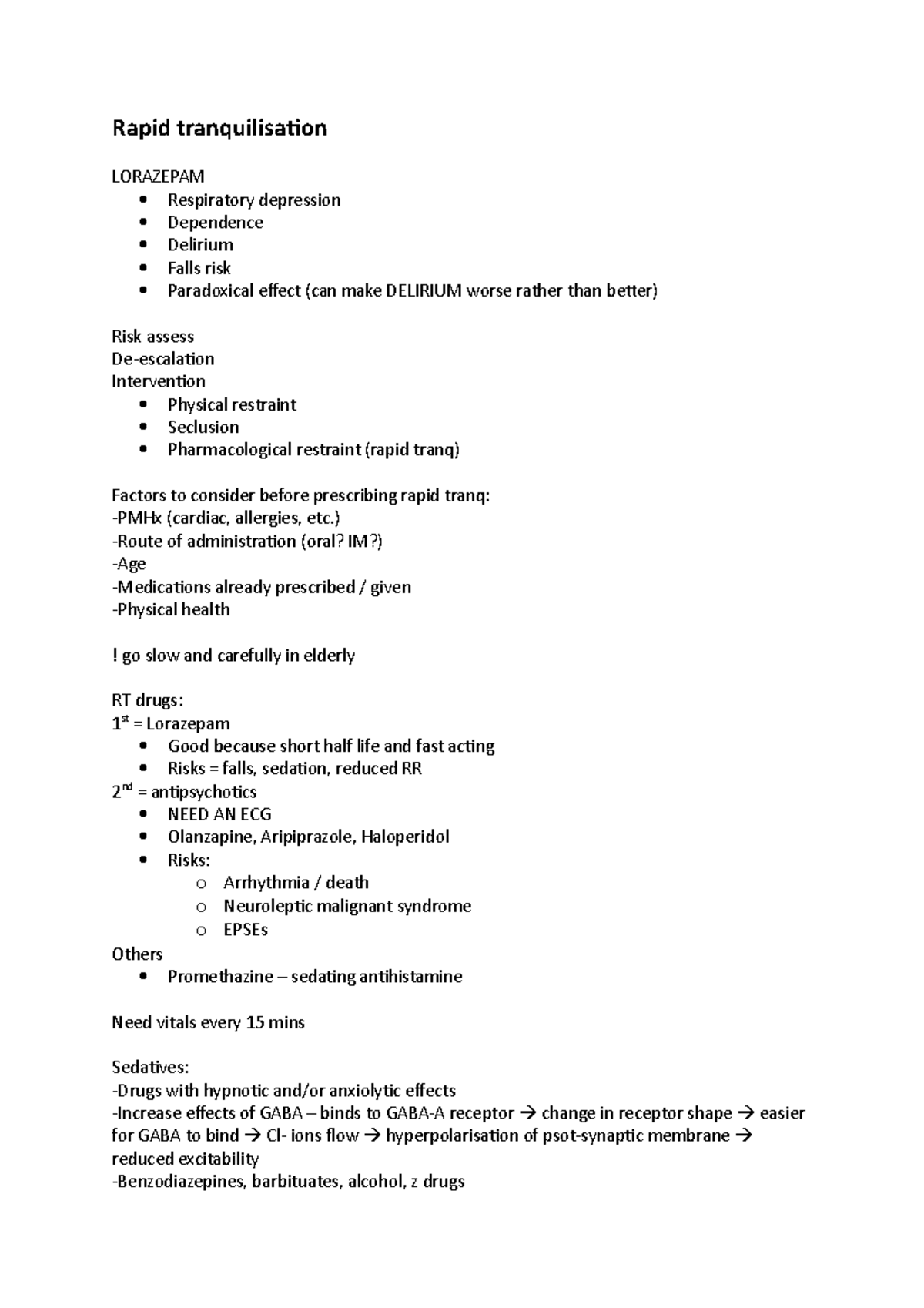 Rapid tranquilisation - Rapid tranquilisation LORAZEPAM Respiratory ...