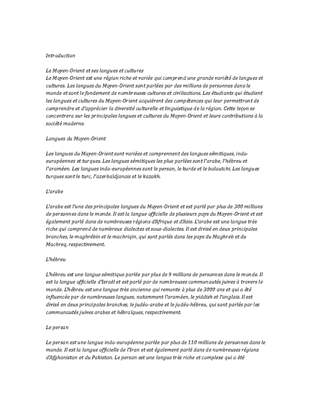 Middle Eastern Languages and Cultures Study Notes - Introduction Le ...