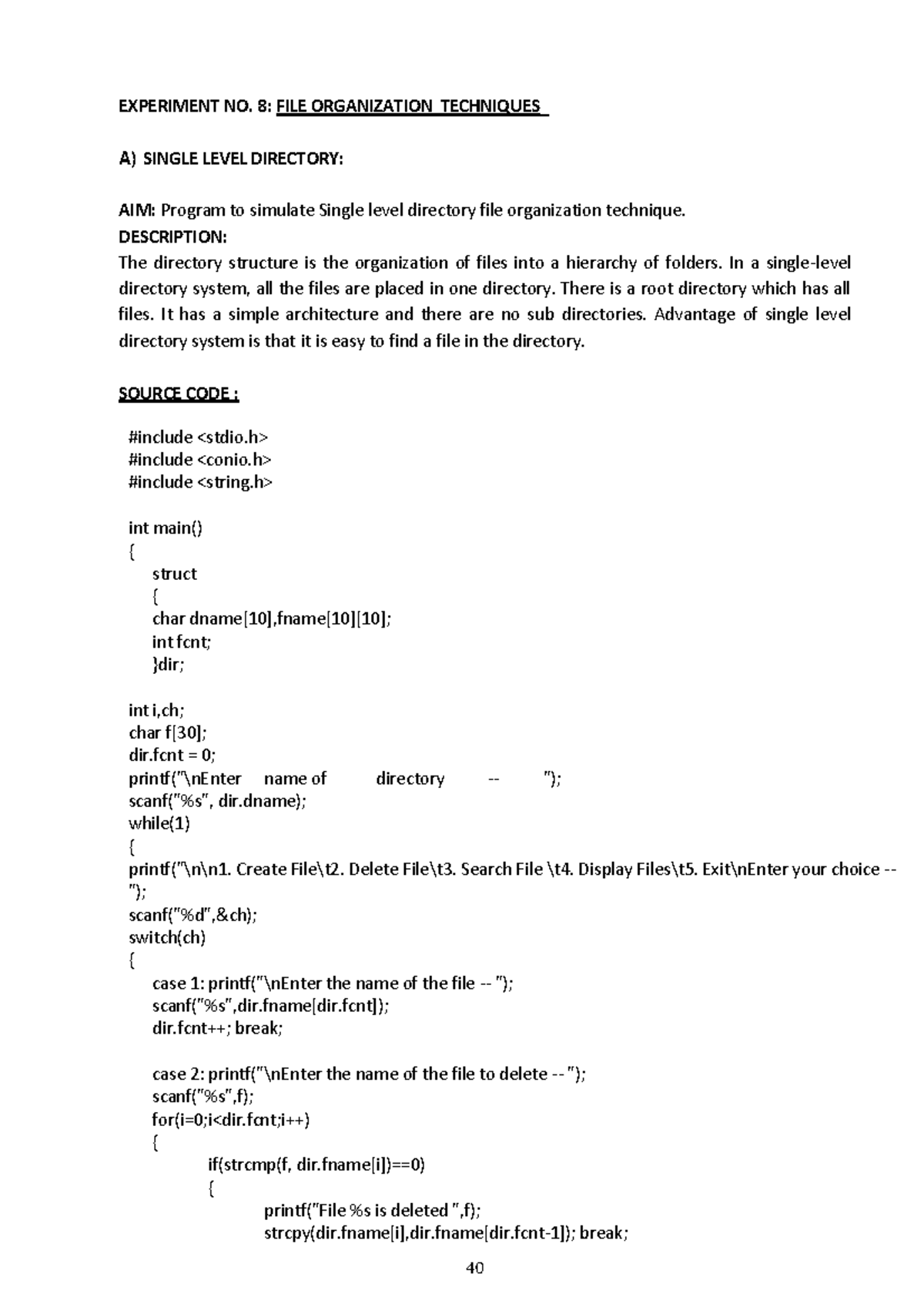 Os Program 8A - Operating System - 40 EXPERIMENT NO. 8: FILE ...