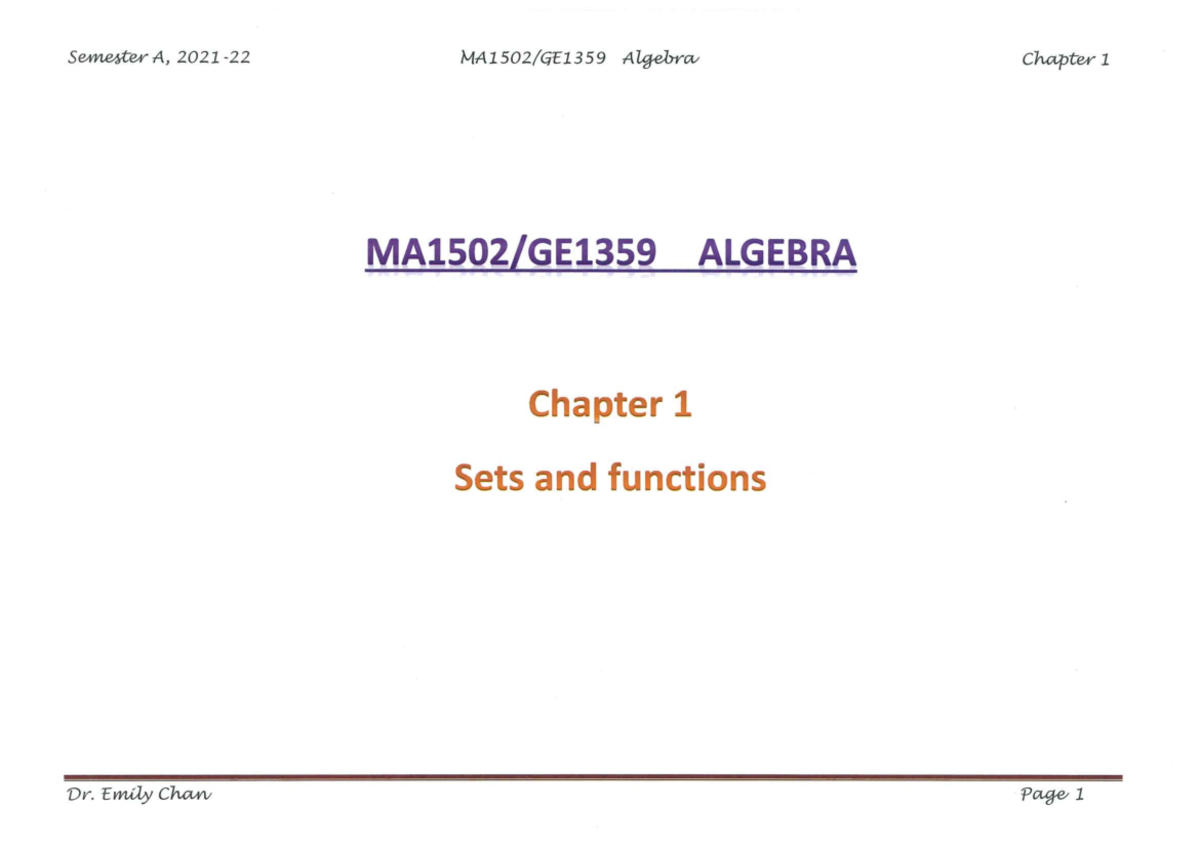 1 Sets and Functions - notes - Advanced Algebra - CityU - Studocu