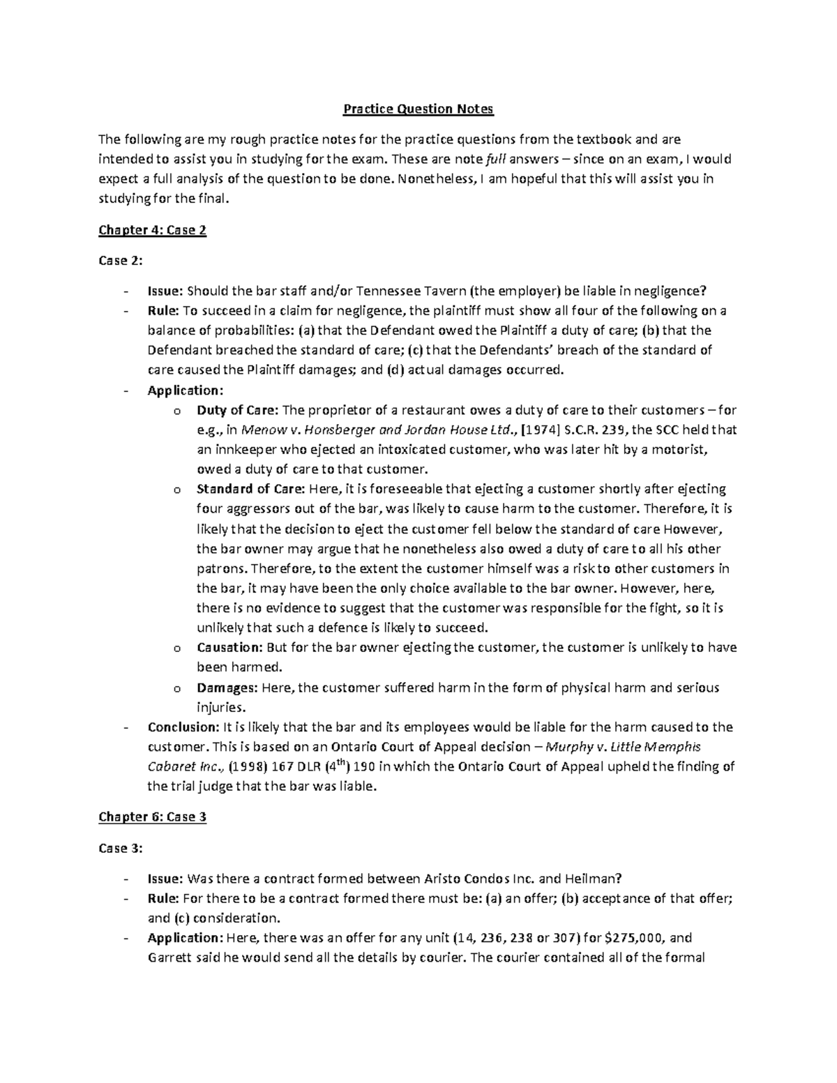 Case Problem Answer Key - Practice Question Notes The following are my ...