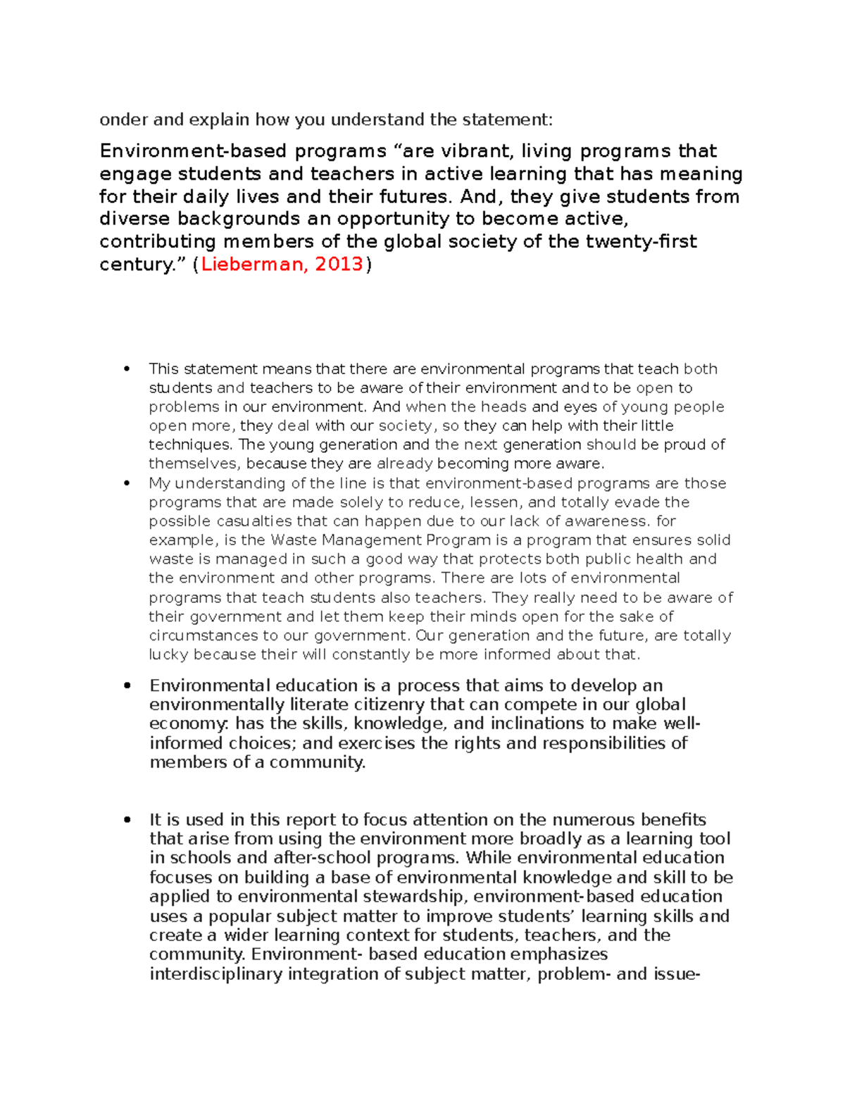 Onder and explain how you understand the statement - onder and explain ...