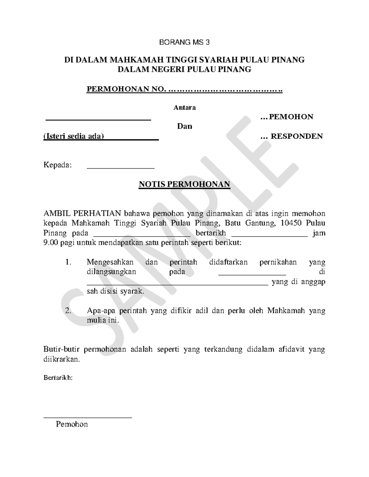 Contoh Pengesahan Nikah Poligami DAN Afidavit - BORANG MS 3 DI DALAM ...