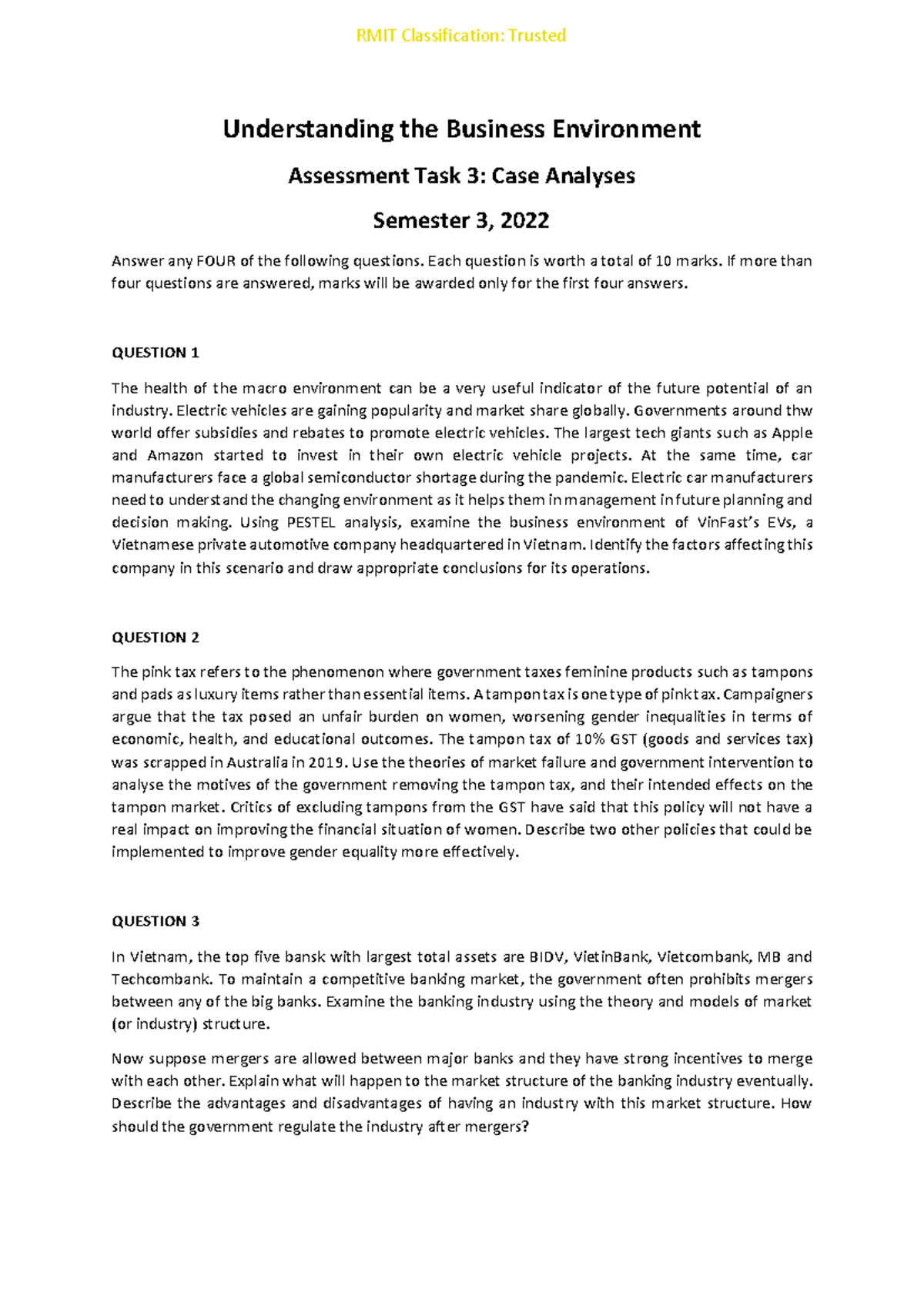 UBE Assessment+3 S3 2022 - RMIT Classification: Trusted Understanding the Business Environment ...