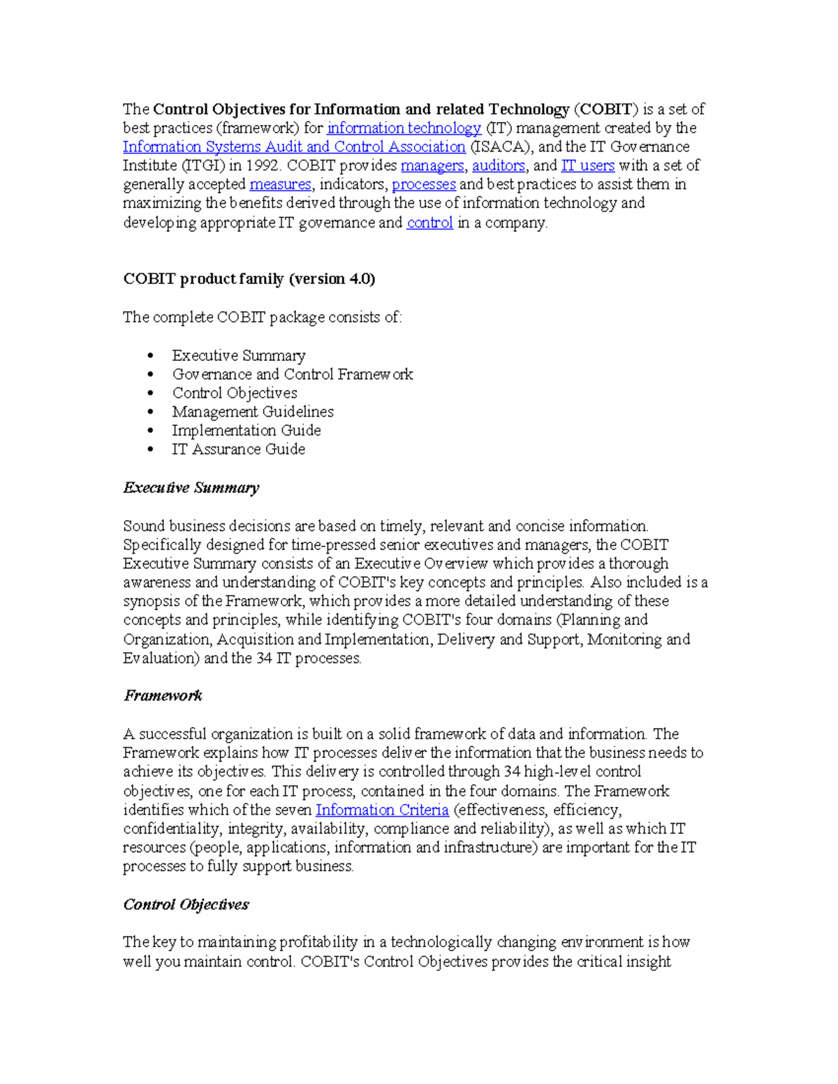 The Control Objectives for Information and related Technology - COBIT ...