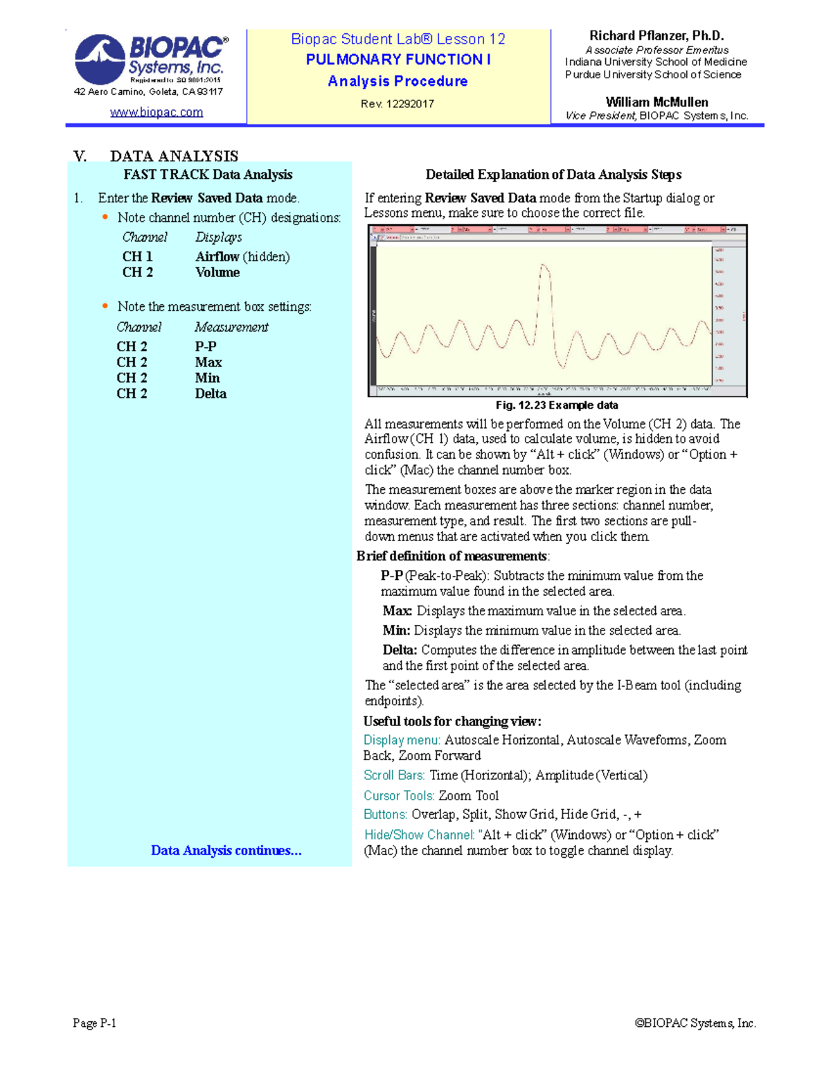 Lab #12 Analysis Procedure - Biopac Student Lab® Lesson 12 PULMONARY FUNCTION I Analysis ...