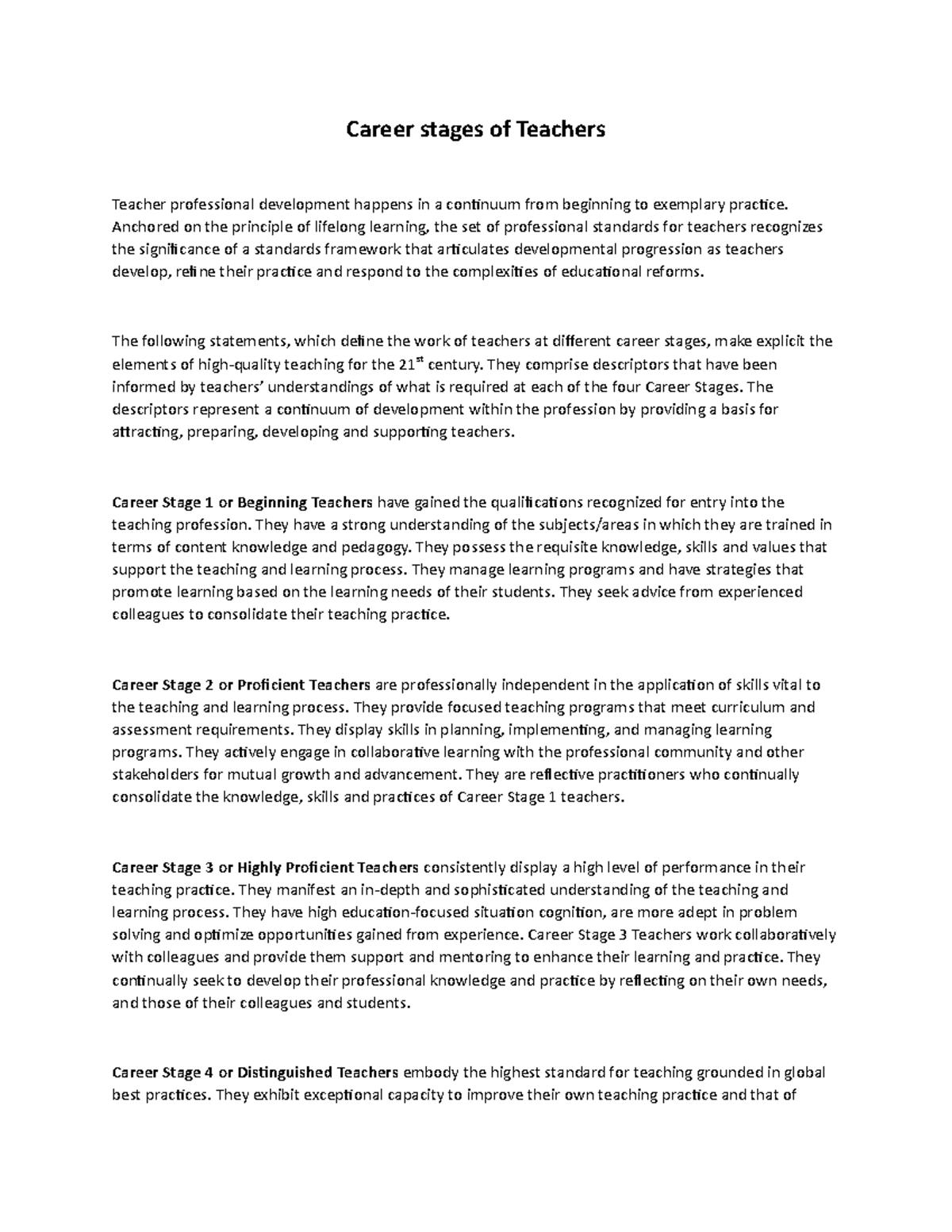 Career Stages OF Teachers - Career stages of Teachers Teacher ...