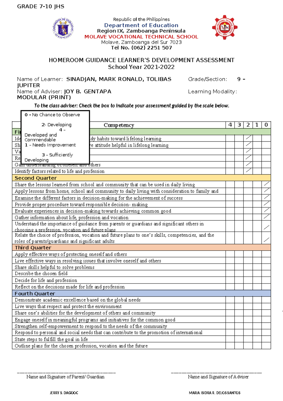 HG-FORM - Guidance form for students - GRADE 7-10 JHS Republic of the ...
