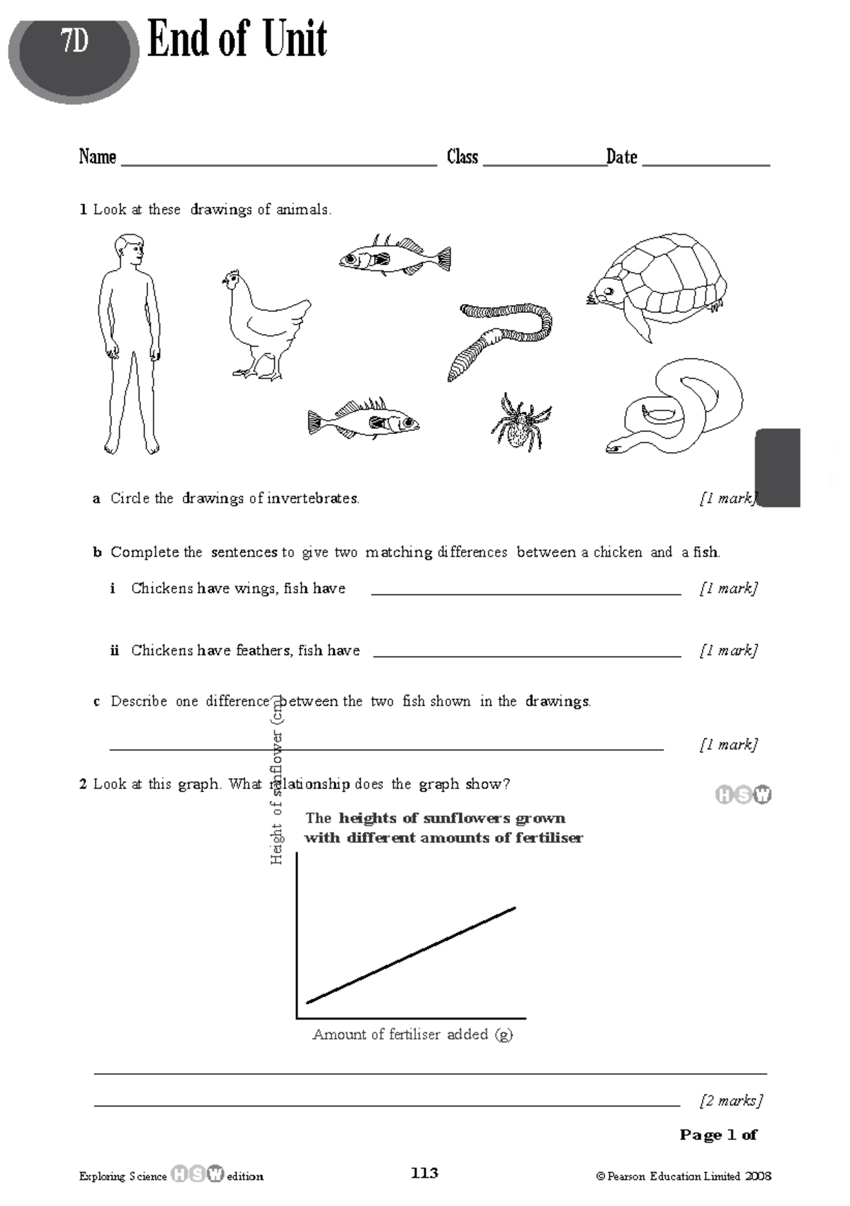 7D T - Test paper - 7 D End of Unit Name Class D at e 1 Look at these ...