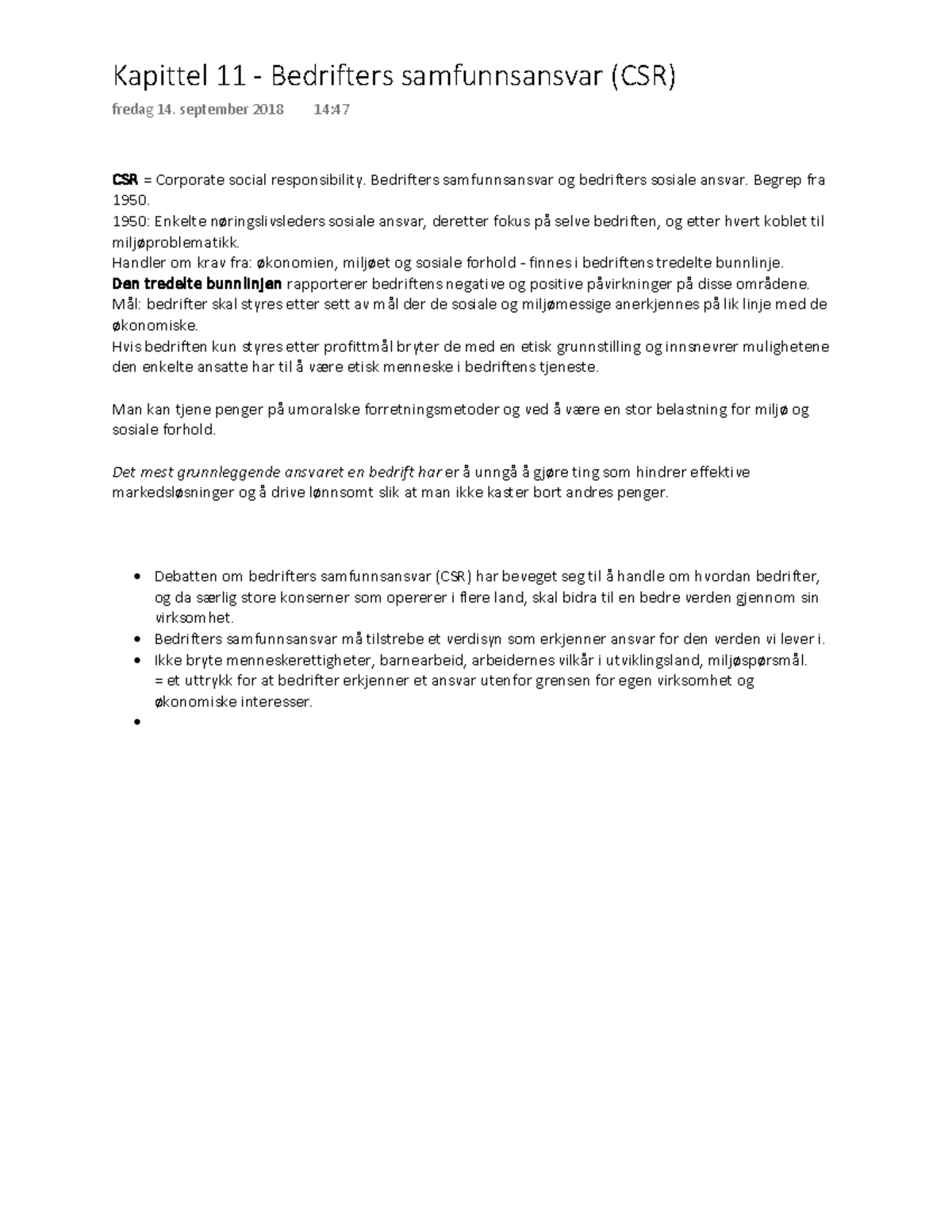 Etikk kapittel 11 - Kapittel 11 — Bedrifters samfunnsansvar (CSR) fredag 14. september 2018 14: ...