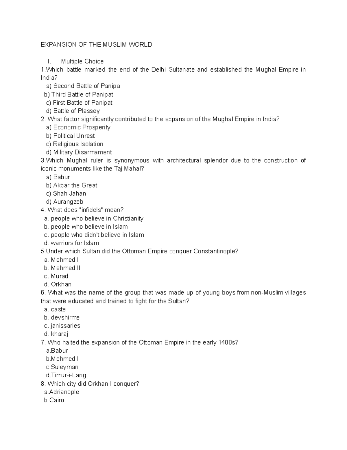Expansion OF THE Muslim World - EXPANSION OF THE MUSLIM WORLD I ...