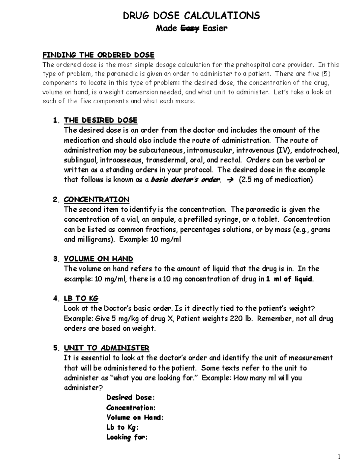 Drug dose calculations made easier - MAT 101 - USM - Studocu