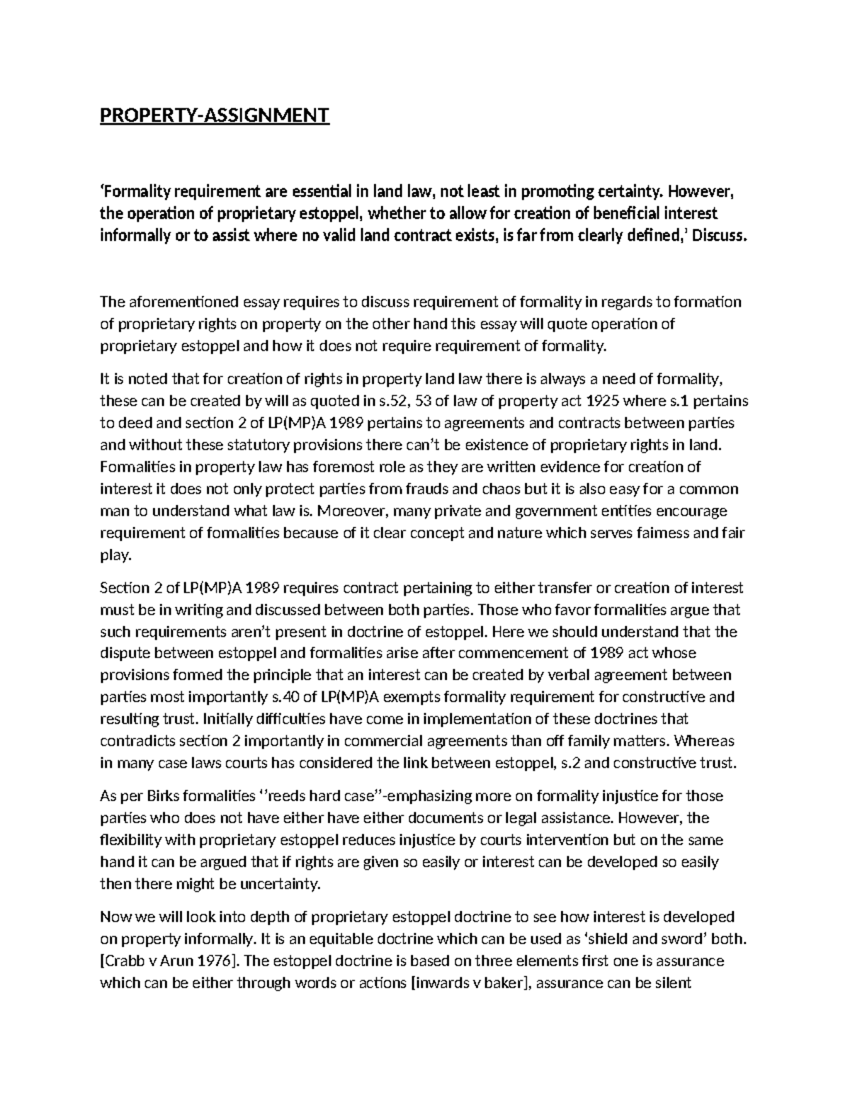 Estoppel and formality - PROPERTY-ASSIGNMENT ‘Formality requirement are ...