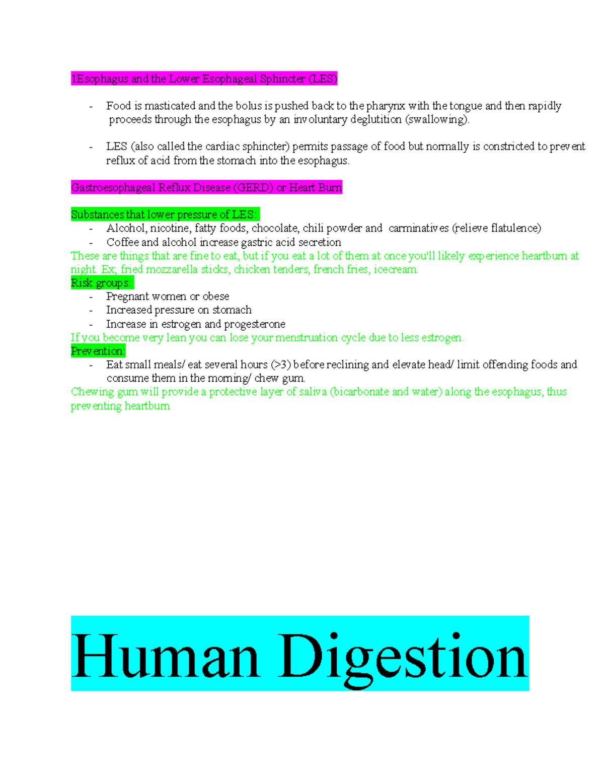 Nutrition Week 2 - notes - 1Esophagus and the Lower Esophageal ...