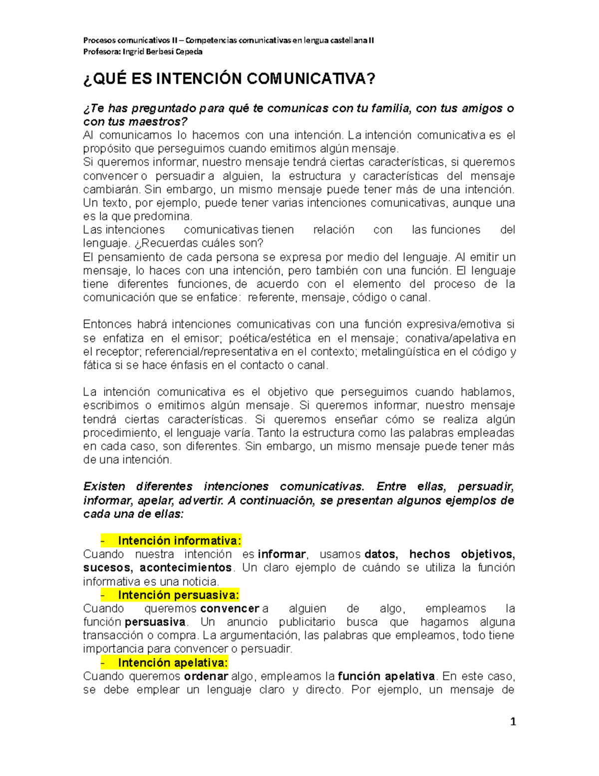 2 Intención Comunicativa - Profesora: Ingrid Berbesí Cepeda ¿QUÉ ES ...