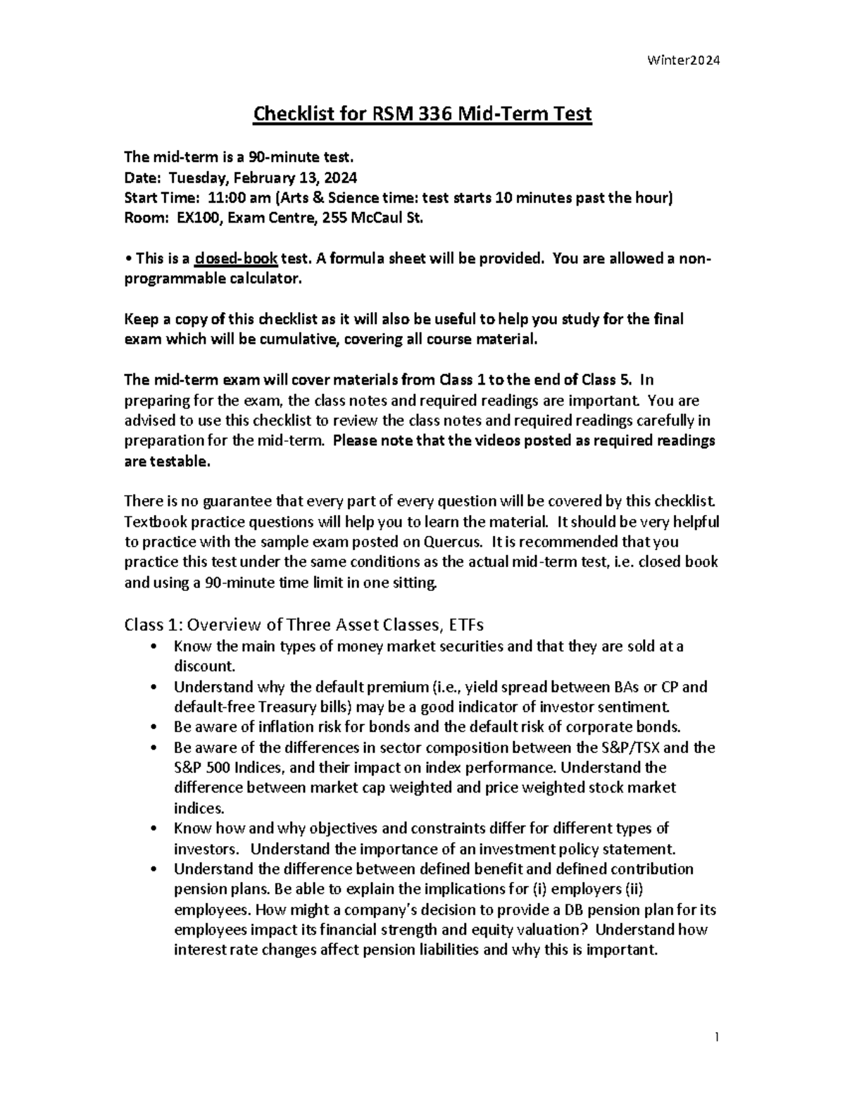 RSM336-Checklist-for-Midterm-Winter 2024-Weeks 1-5 - Checklist for RSM ...