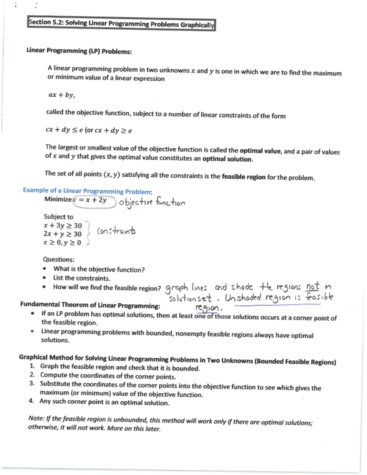 NKU MAT 114 Sec 5.2 Filled In Notes - Section 5: Solving Linear ...