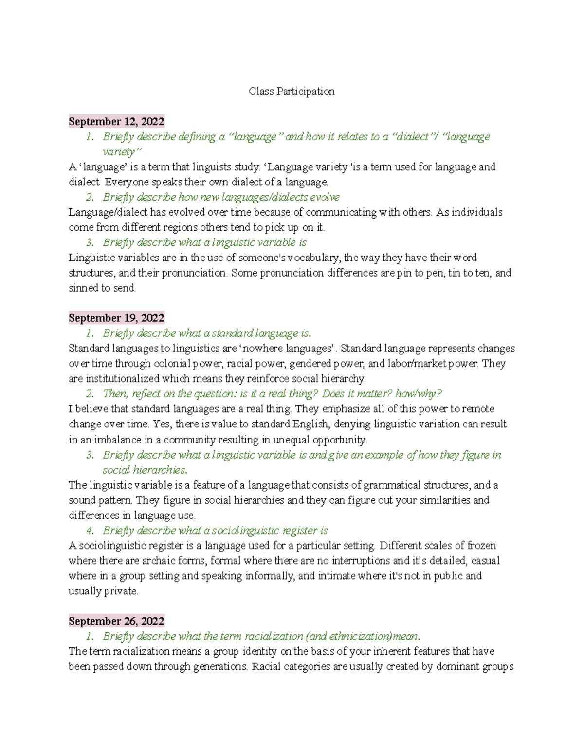 CCS class participation - Class Participation September 12, 2022 1 ...