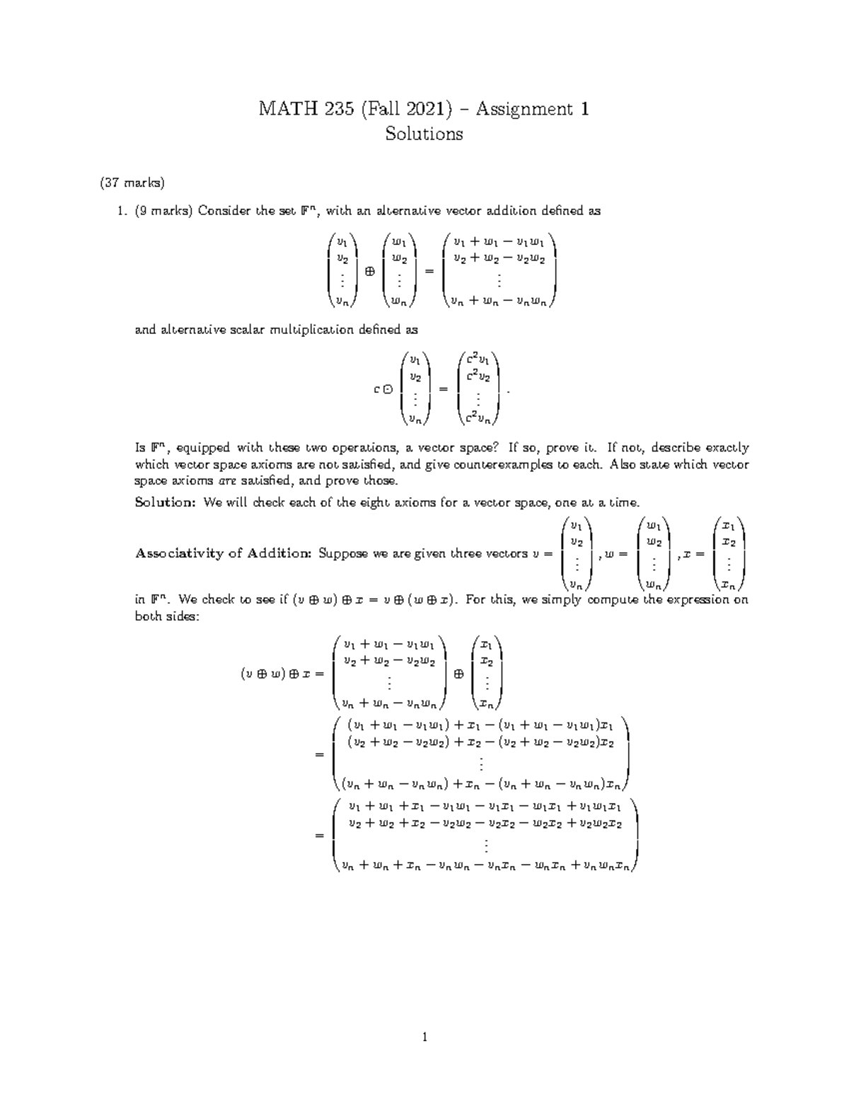 MATH 235 Assignment 1 Solutions - MATH 235 (Fall 2021) – Assignment 1 ...