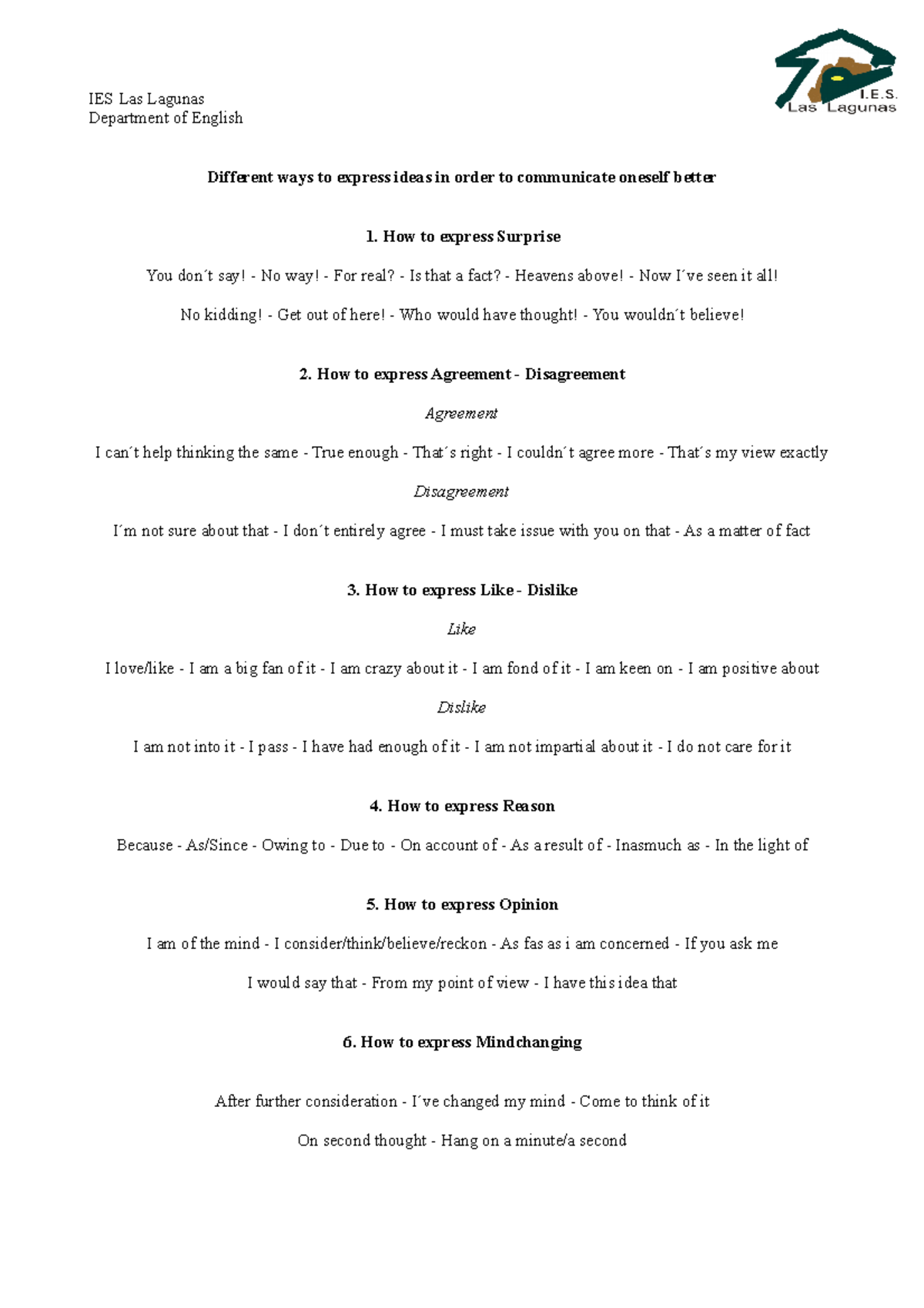 Expressing Ideas Pages 2018 - IES Las Lagunas Department of English ...