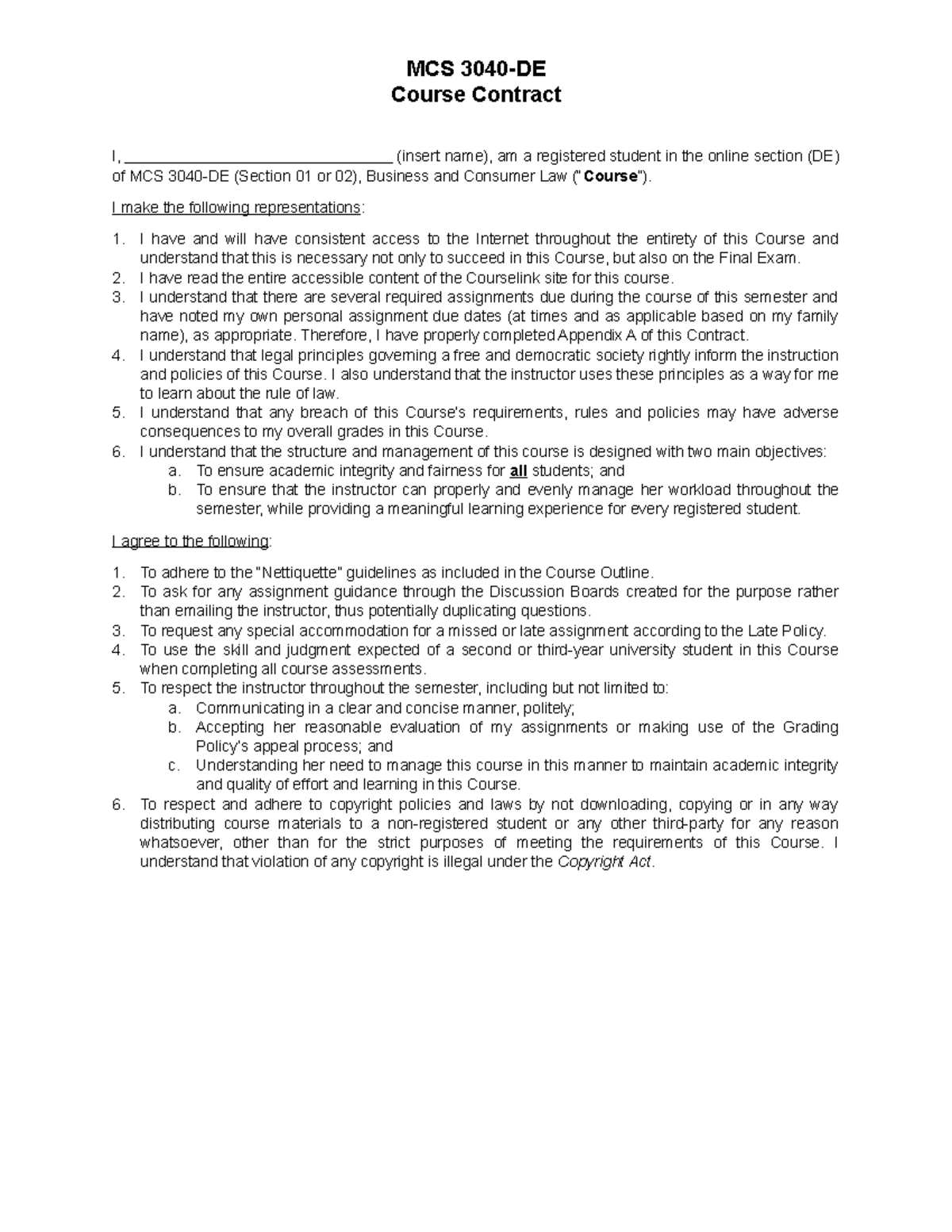 Course Contract - MCS 3040W21-DE01 - DE02 - MCS 3040-DE Course Contract ...