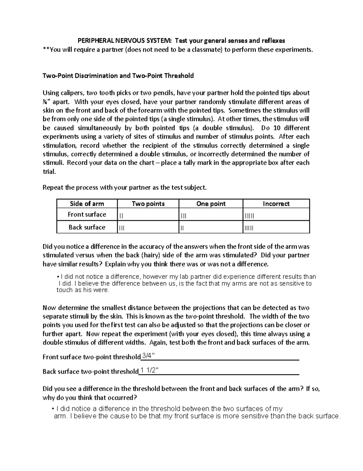 PNS Lab report - Complete - PERIPHERAL NERVOUS SYSTEM: Test your ...