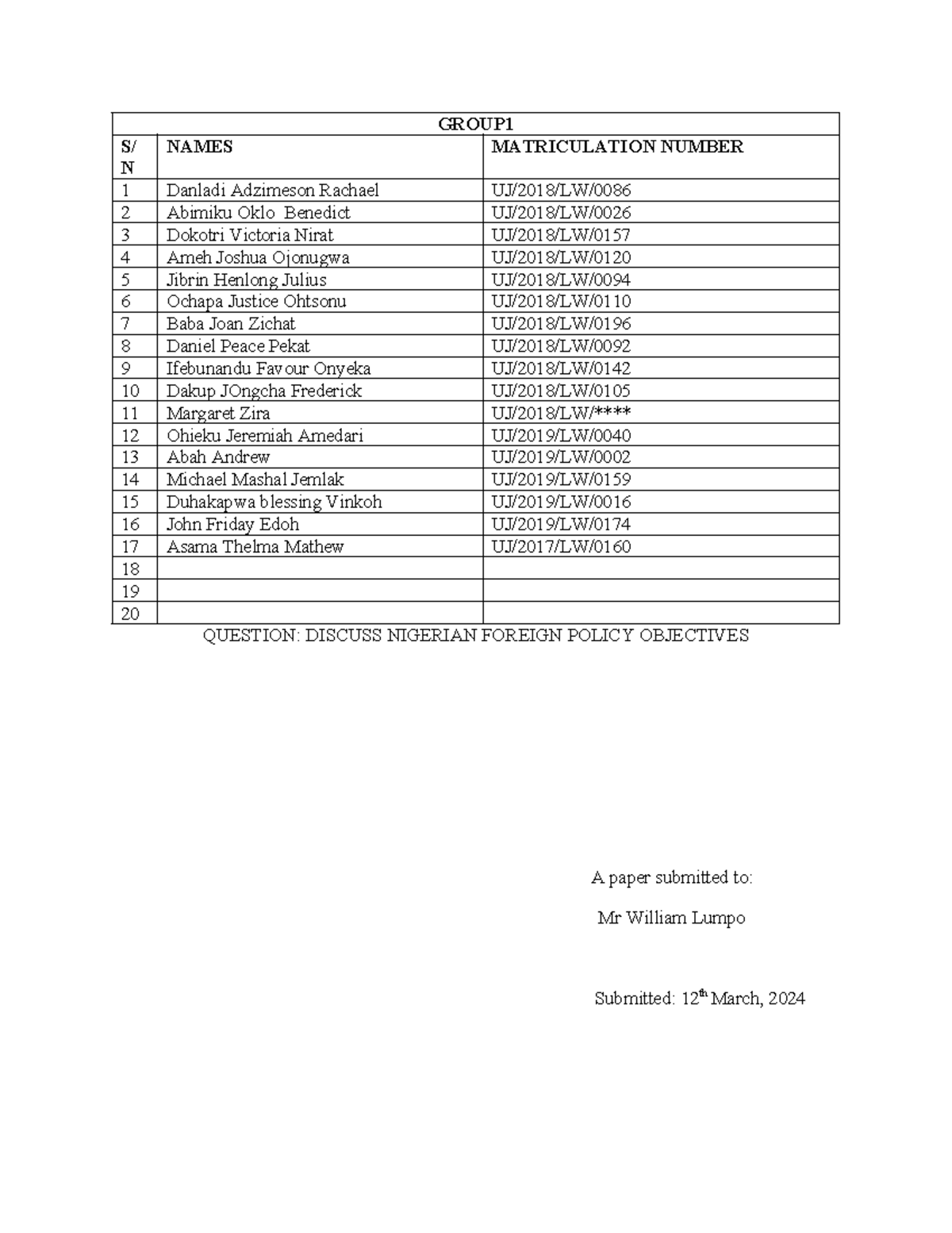 Group 1 Foreign Policy - Sociology of law assignments - GROUP S/ N ...