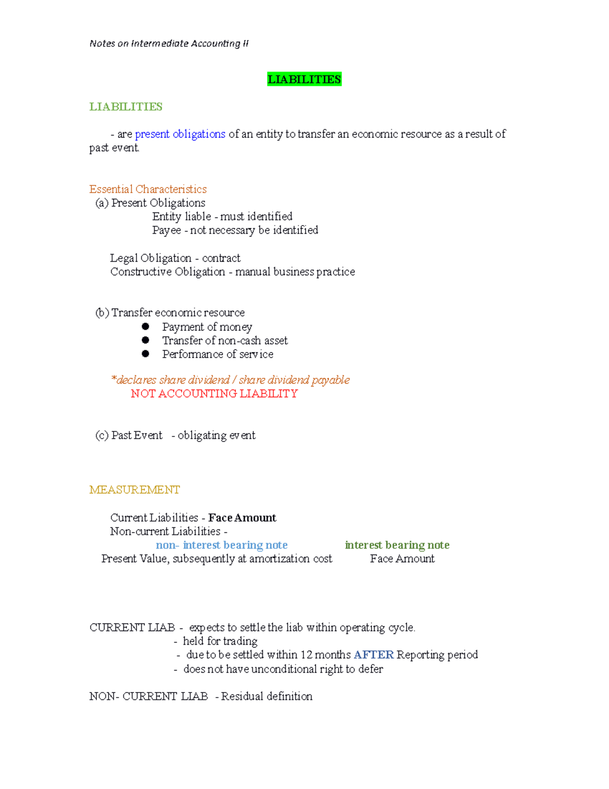 Intermediate Accounting 2 - Essential Characteristics (a) Present ...